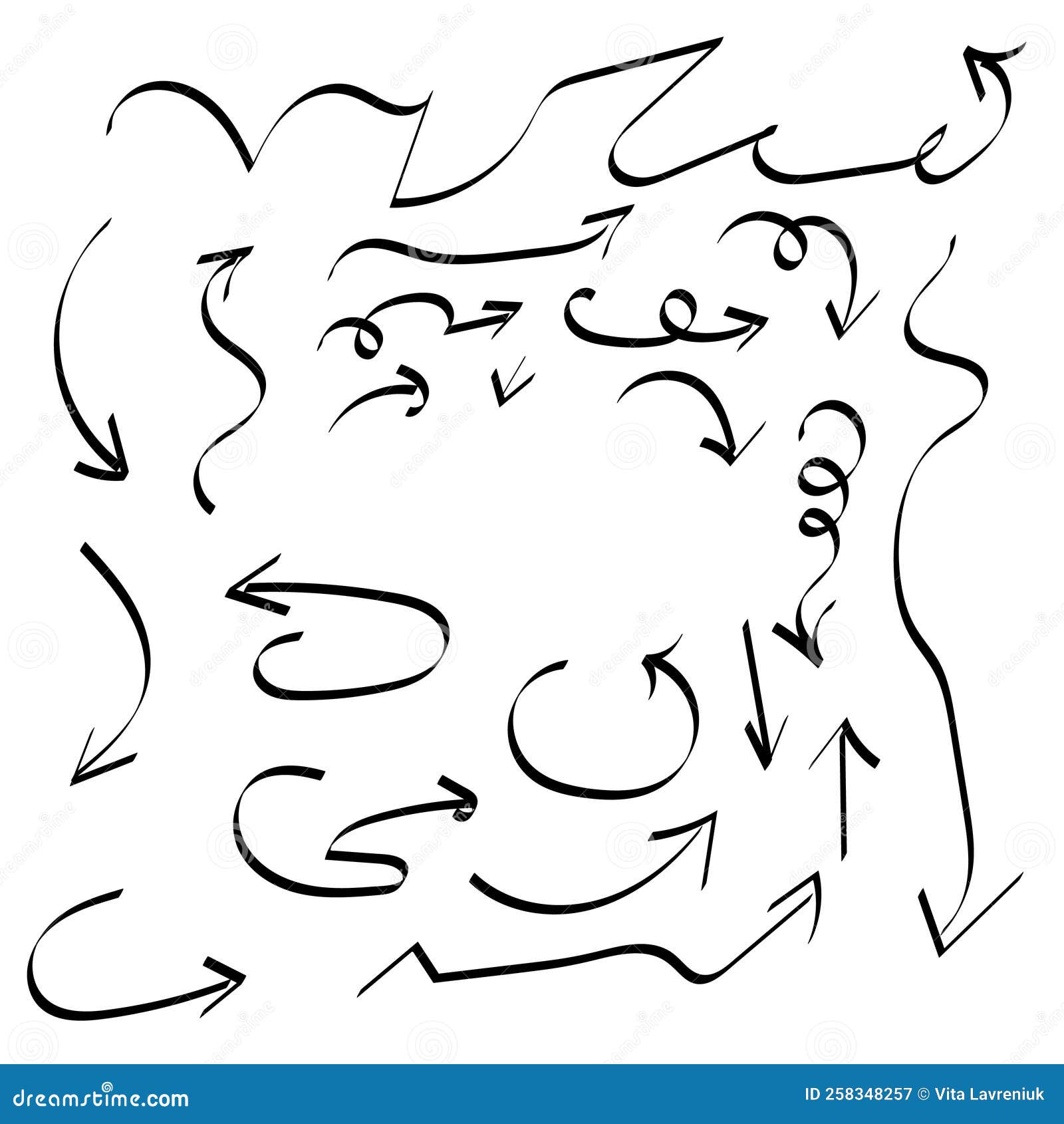 Various Sketchy Doodle Arrows. Hand Drawn Simple Symbols. Grunge ...