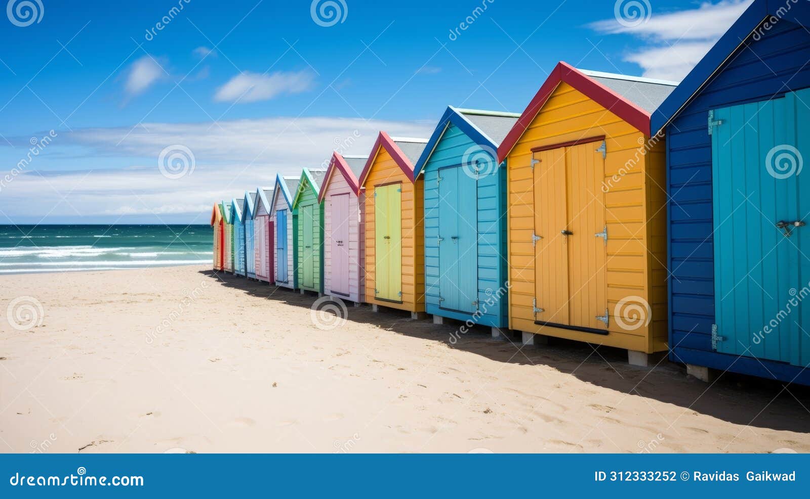 Beachside Rainbow - Colorful Line Of Coastal Shacks Royalty-Free Stock ...