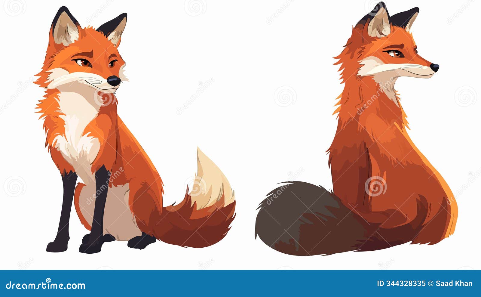 Vector Art of a Fox Sitting Calmly, Cartoon Style Stock Illustration ...