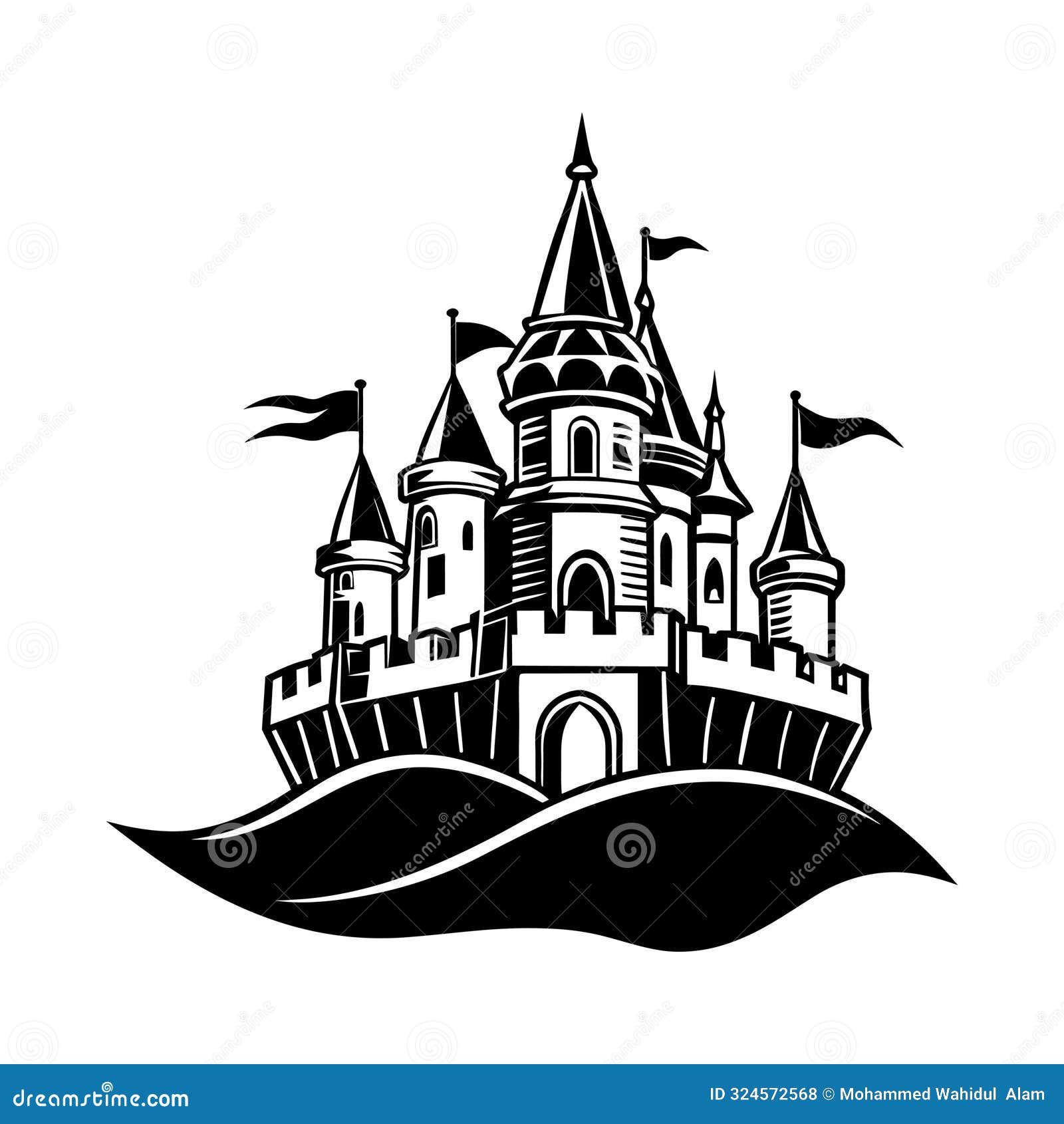 A Vector-art-castle-with-a-big-flag File 3 Stock Illustration ...