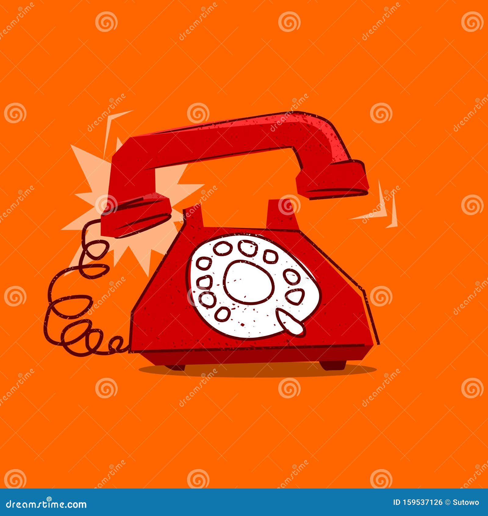Vintage Hand Rawn Ringing Red Telephone Icon Cartoon Style Illustration ...