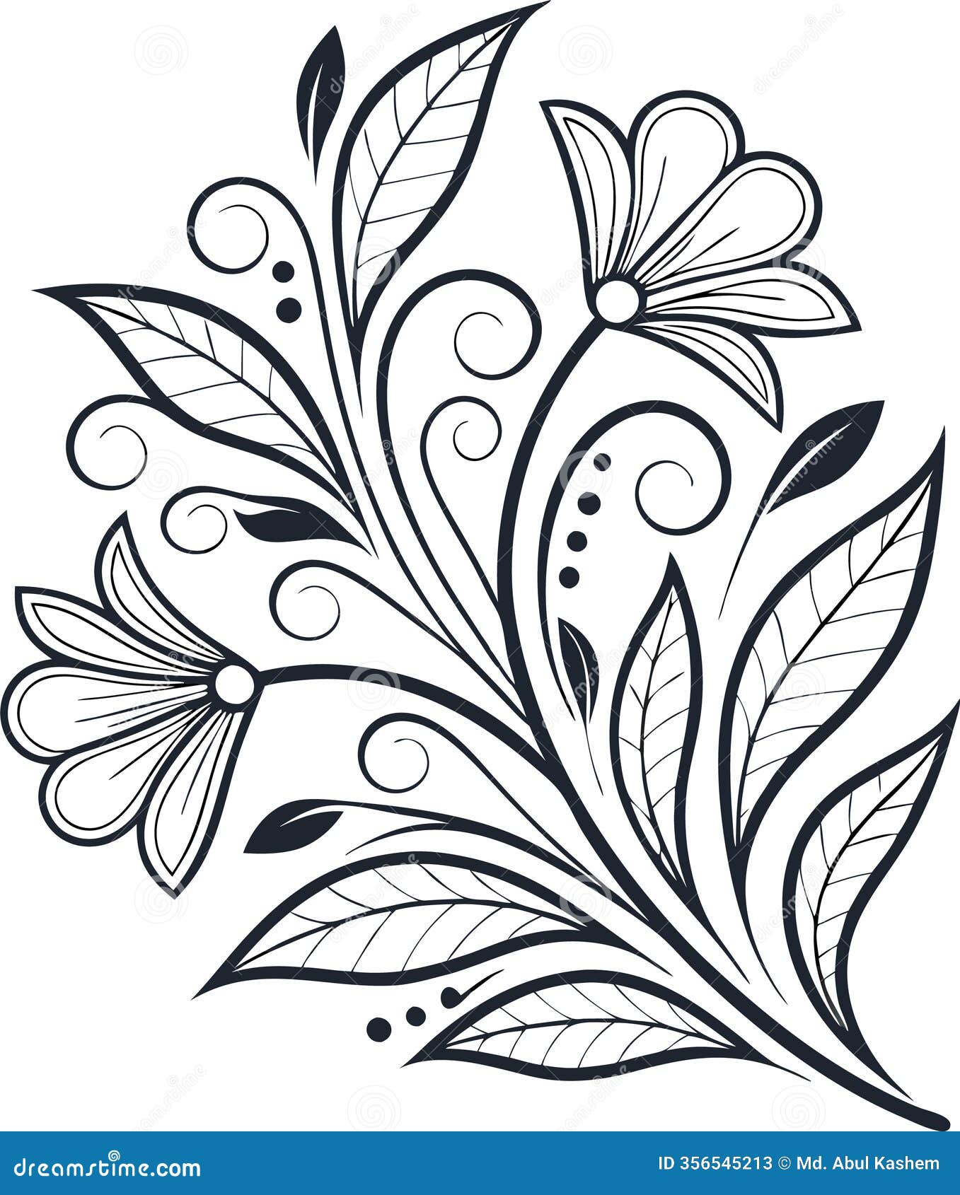 Vector Art Deco Line Floral Leaf Pattern Stock Illustration ...