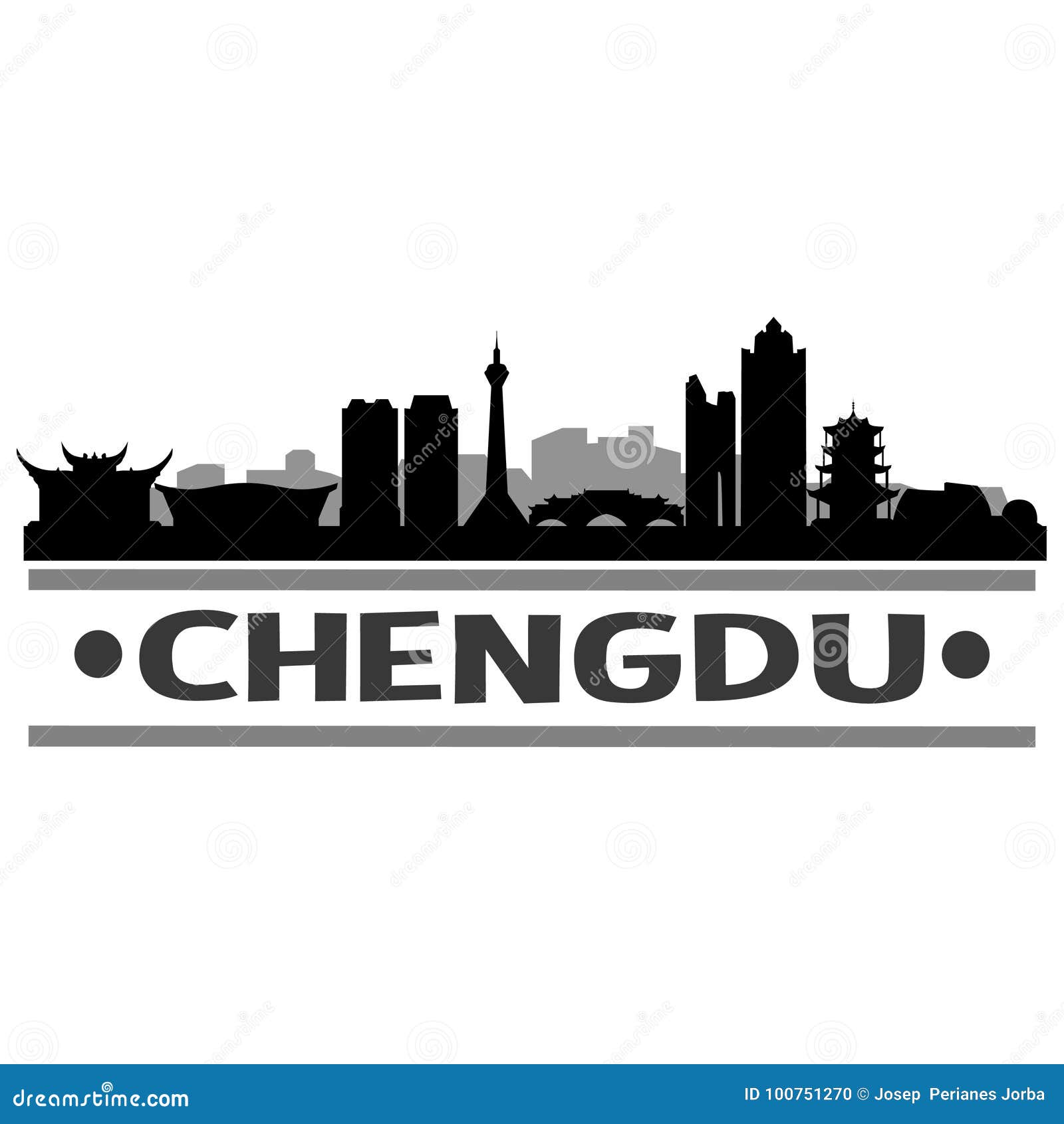 Vector Art Design Skyline Del Icono De La Ciudad De Chengdu Ilustración ...