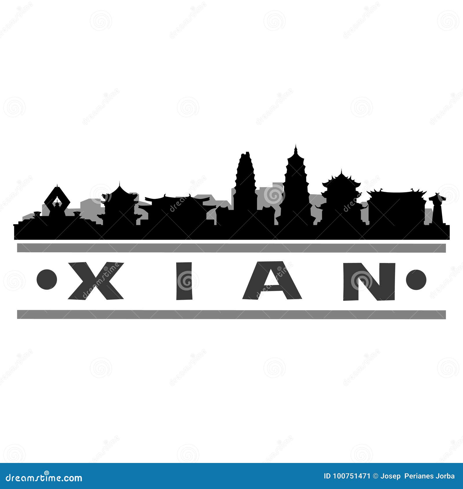 Vector Art Design Skyline Del Icono De La Ciudad De Xian Ilustración ...