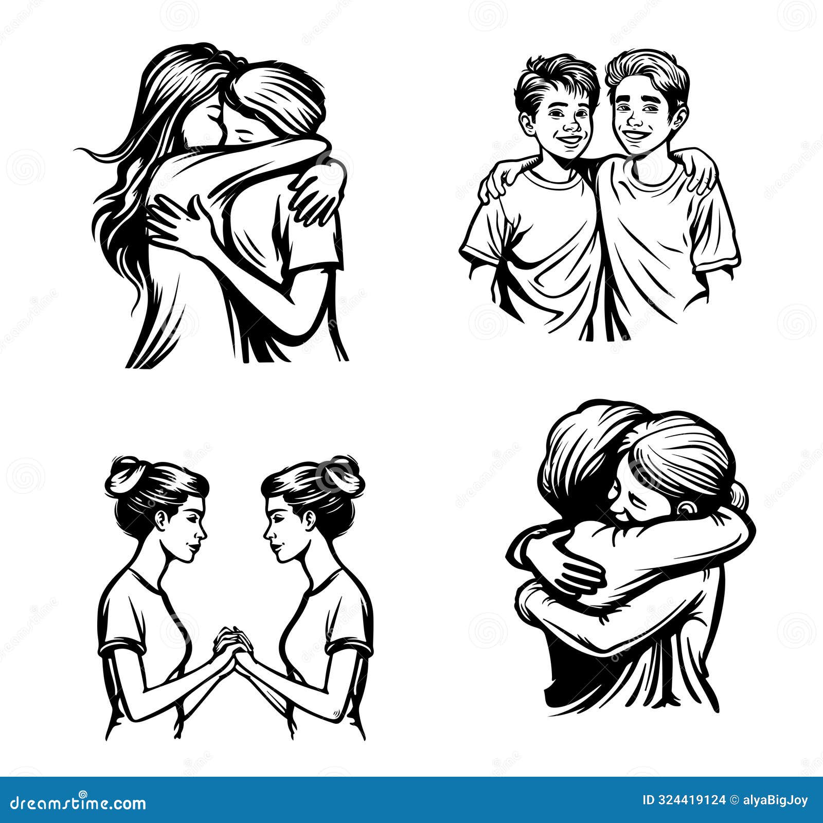Vector Art Drawing of People Hugging Stock Illustration - Illustration ...