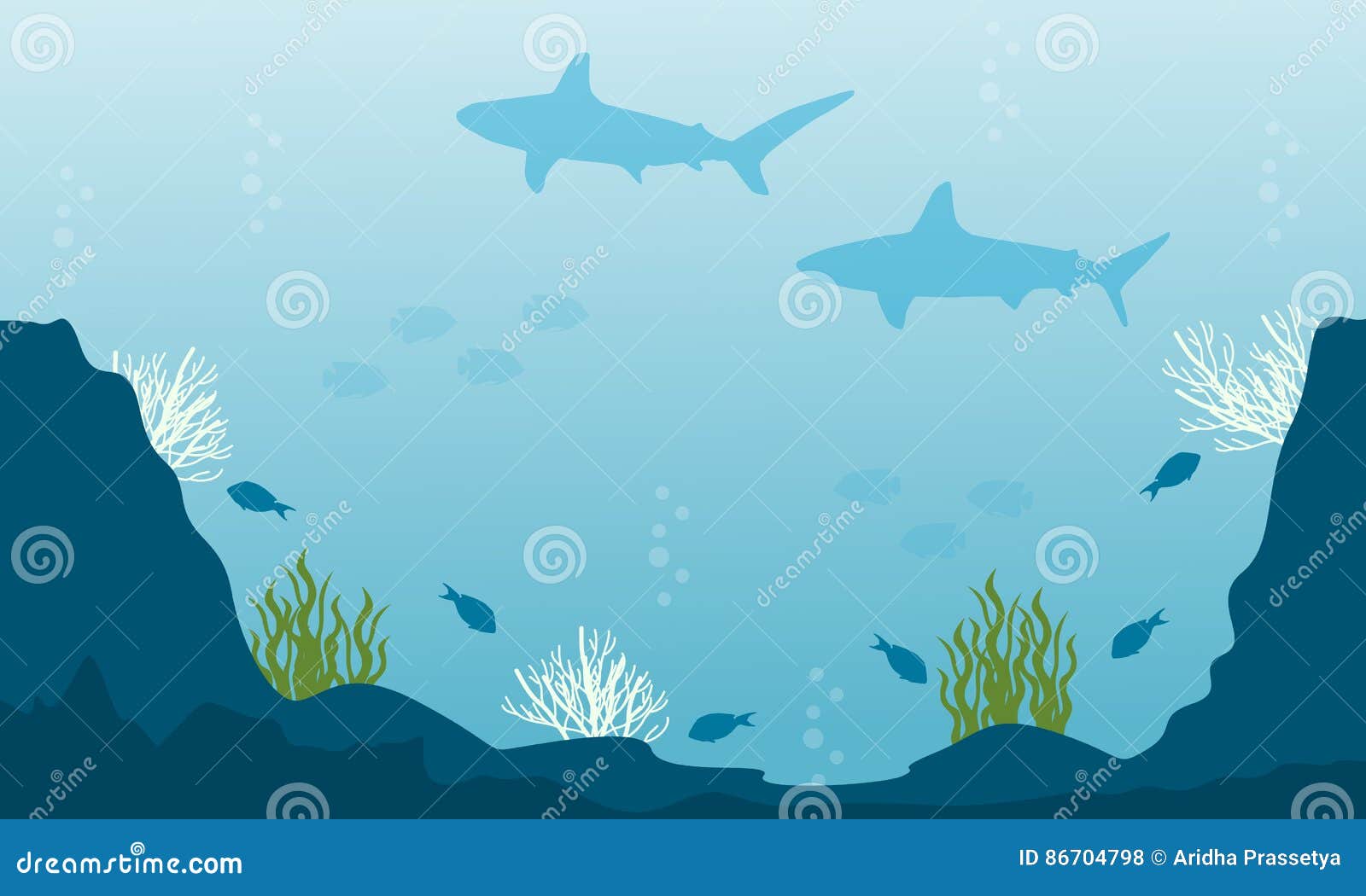 Vector Art of Fish Underwater Silhouettes Stock Vector - Illustration ...