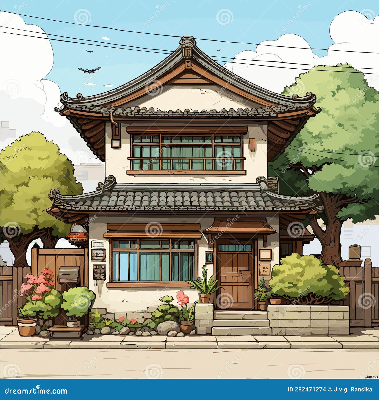 Vector Art of House. Traditional Korean House Stock Vector ...