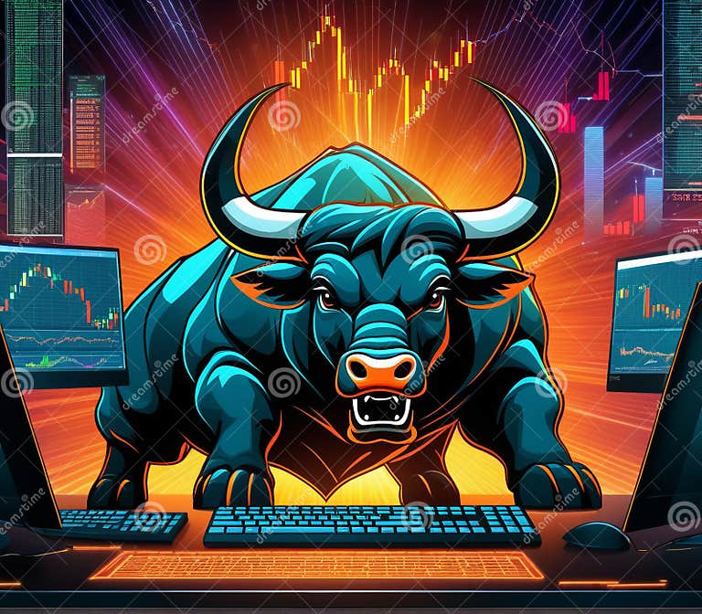 Vector Art Illustration of a Angry Bull in Neon Lights Doing Trading on ... Vector Art Illustration of a Angry Bull in Neon Lights Doing Trading on ...