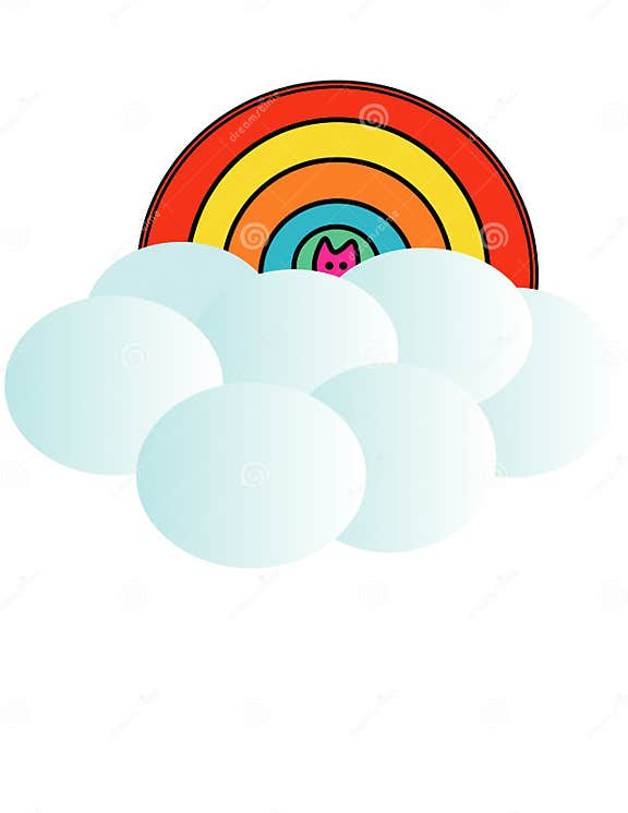 Vector Image Art Illustration of Colorful Rainbow and Clouds with Cute ...