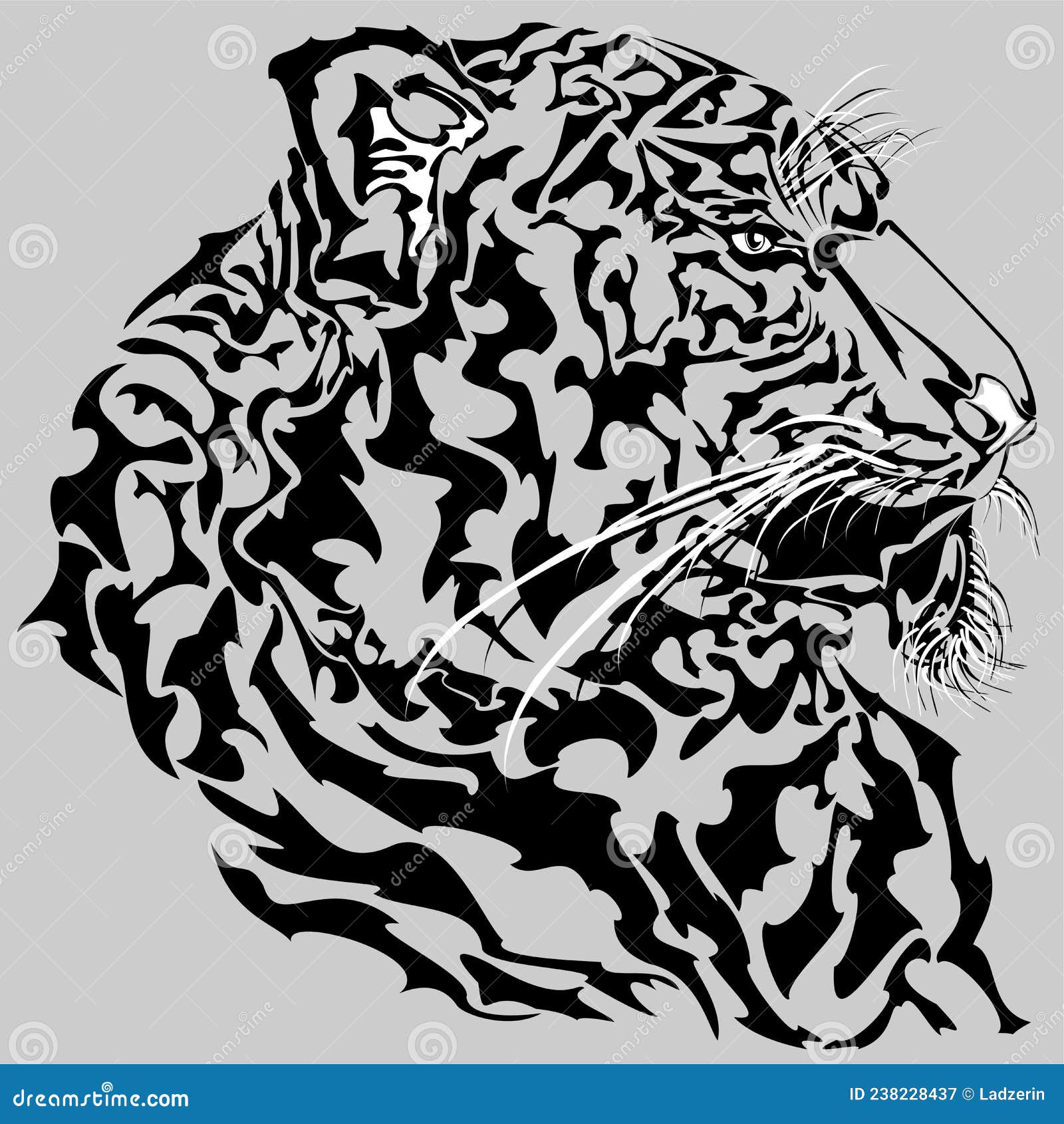 Tiger Head Profile Side View Stock Vector - Illustration of monochrome ...