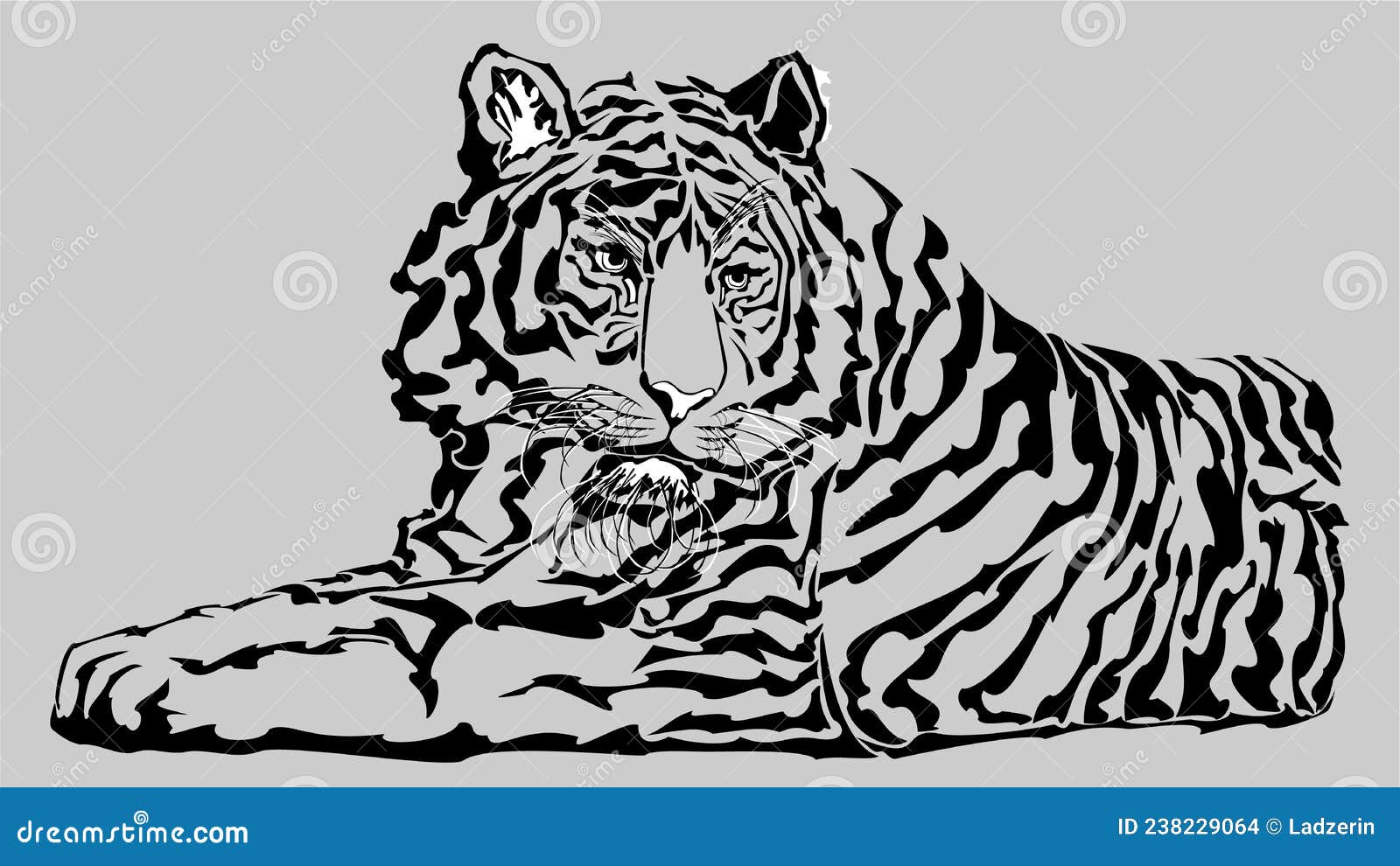Tiger Lying Down and Looking To Right Side Stock Vector - Illustration ...
