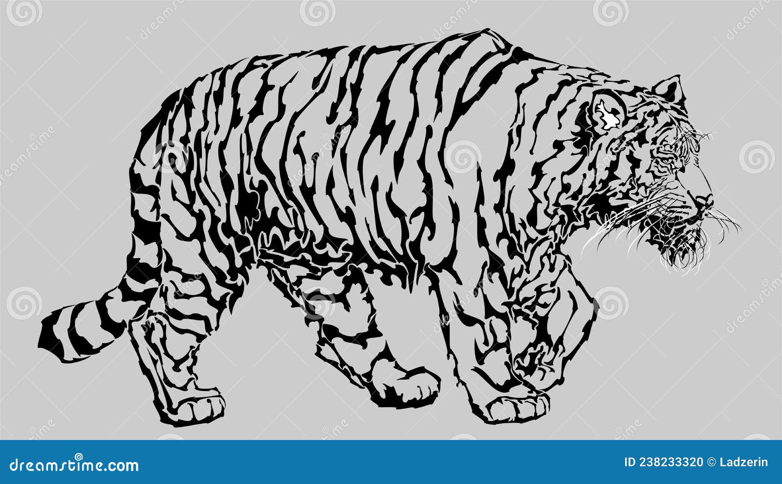 Illustration of Lone Walking Tiger Side View Stock Vector ...