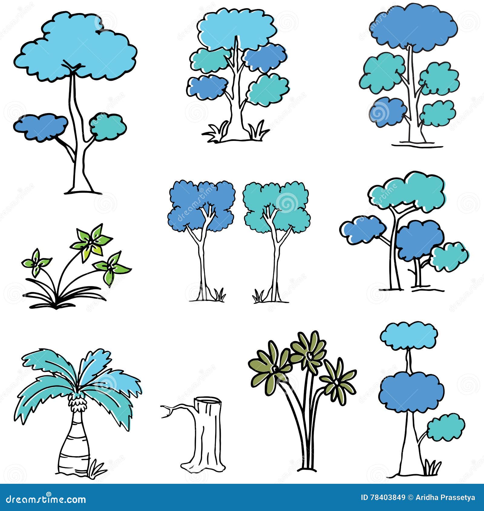Vector Art Illustration of Tree Doodles Stock Vector - Illustration of ...
