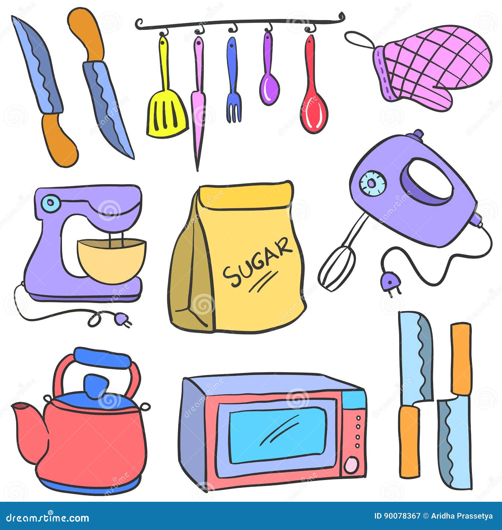 Vector Art Kitchen Set Doodles Style Stock Vector - Illustration of ...