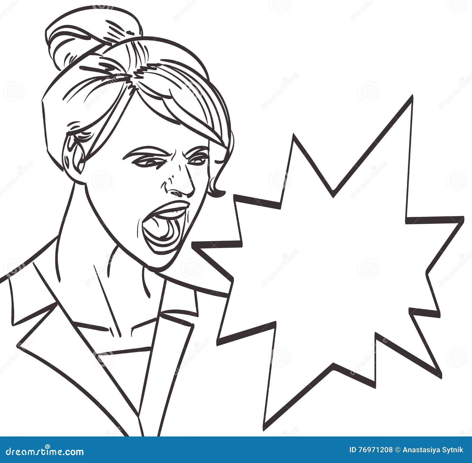 Screaming Woman One Line Art Portrait. Angry Female Facial Expression ...
