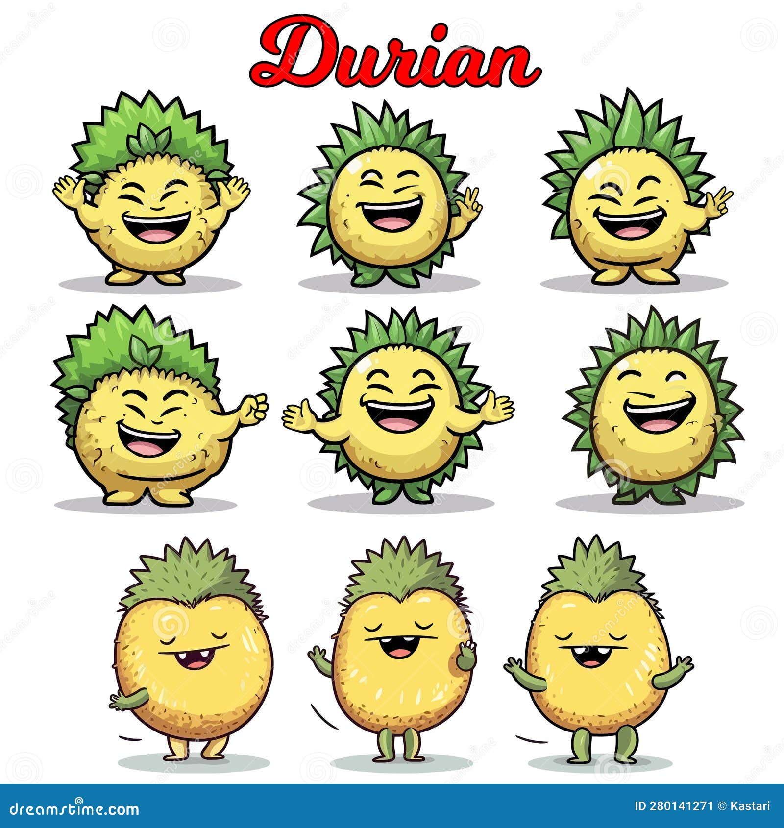 Vector Art, Set of Durian Fruit Characters Stock Vector - Illustration ...