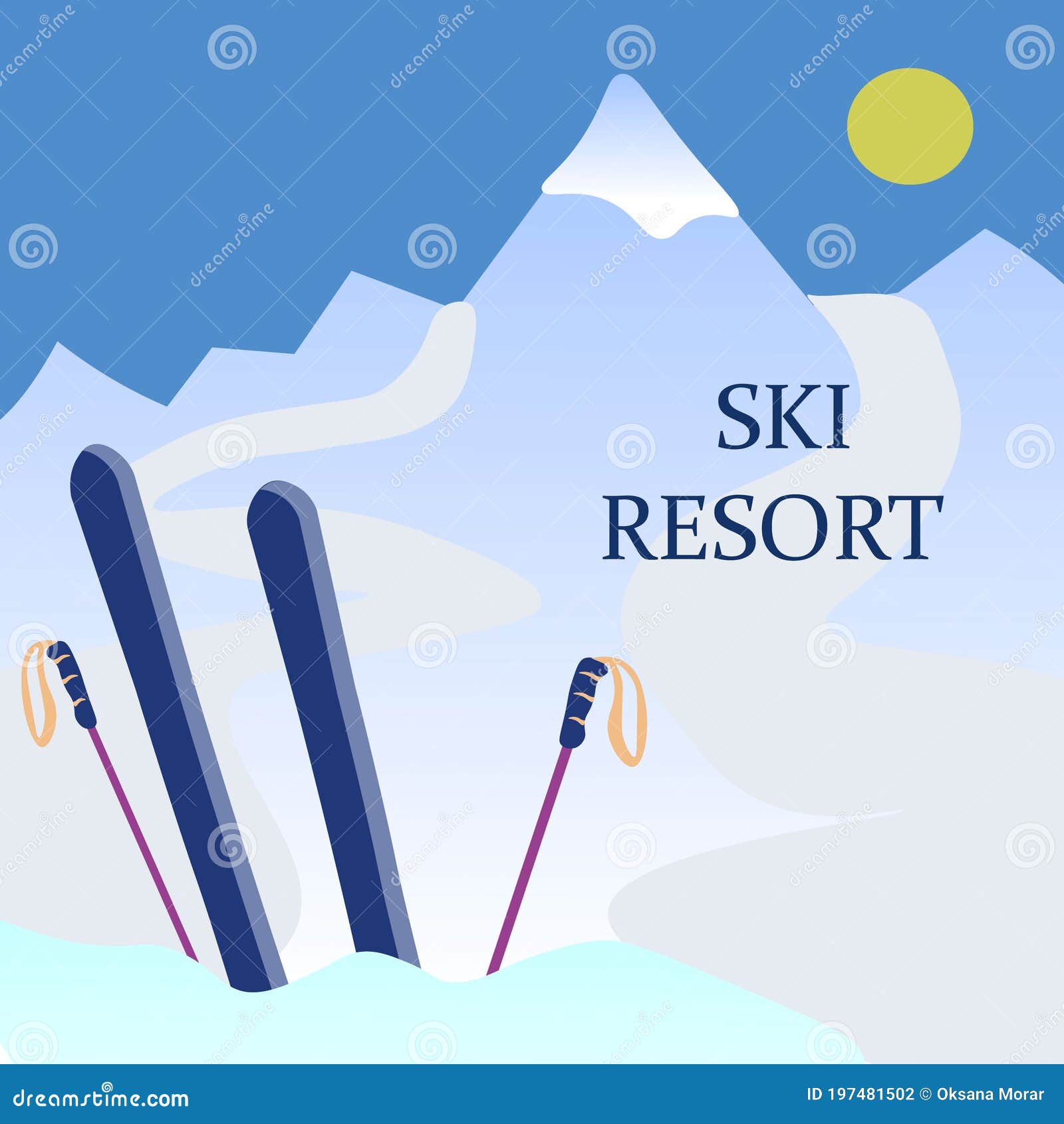 Vector Art Ski Resort with Mountain and Skis Stock Vector ...
