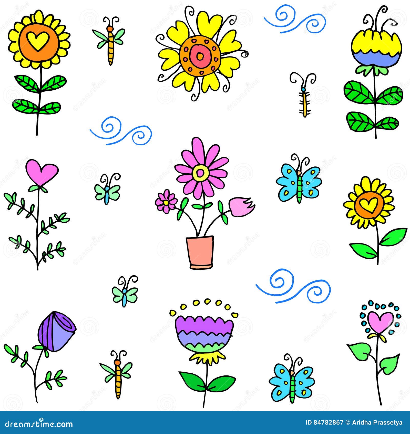 Vector Art of Spring Set Doodles Stock Vector - Illustration of wreath ...
