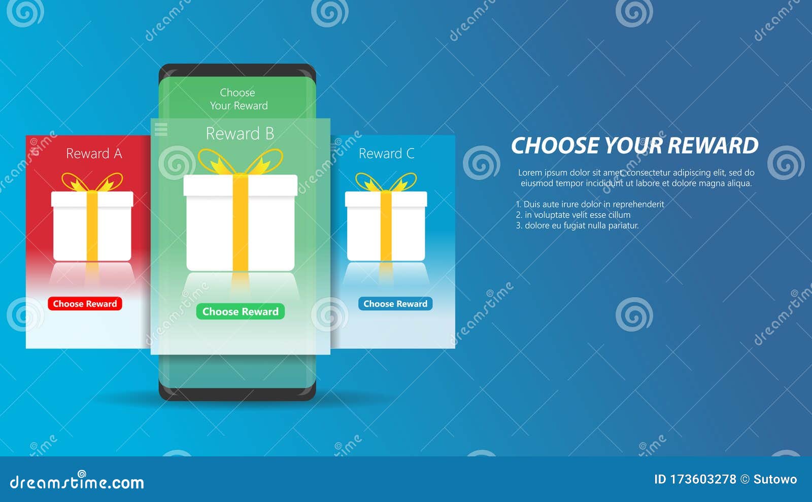 Choose Your Reward. Multiple Choice Gift in Mobile Phone Screen with ...