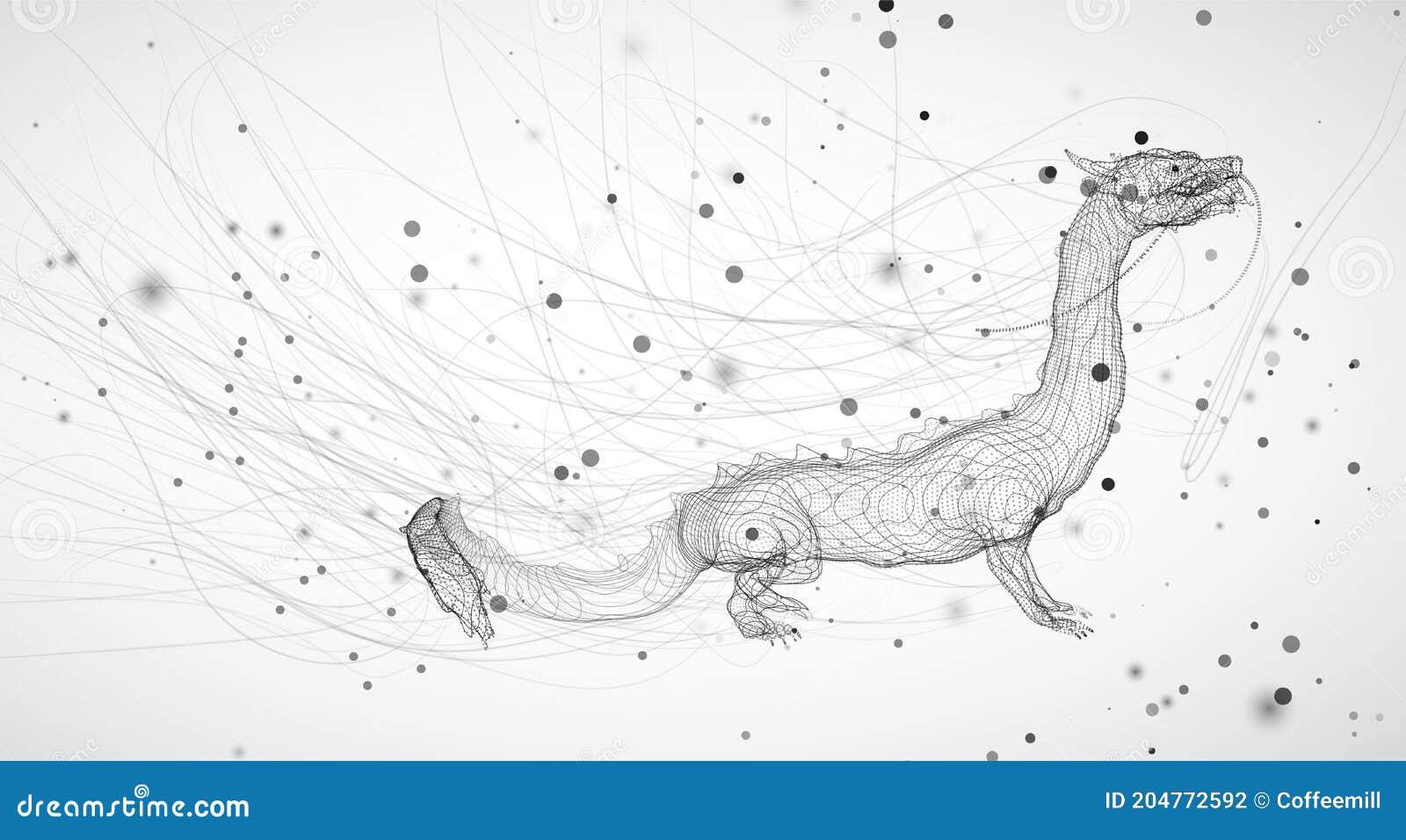 Vector Asian Dragon Kite on White Background in Dots and Splines Style ...