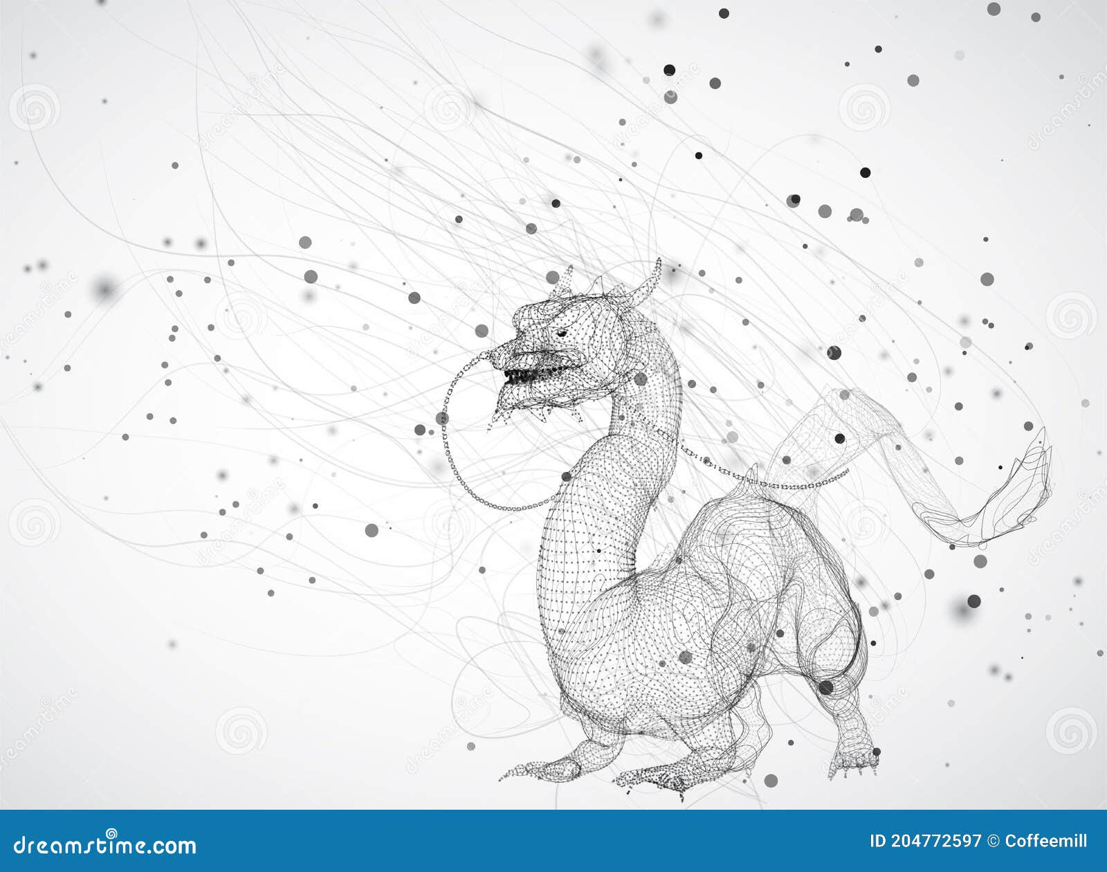 Vector Asian Dragon Kite on White Background in Dots and Splines Style ...