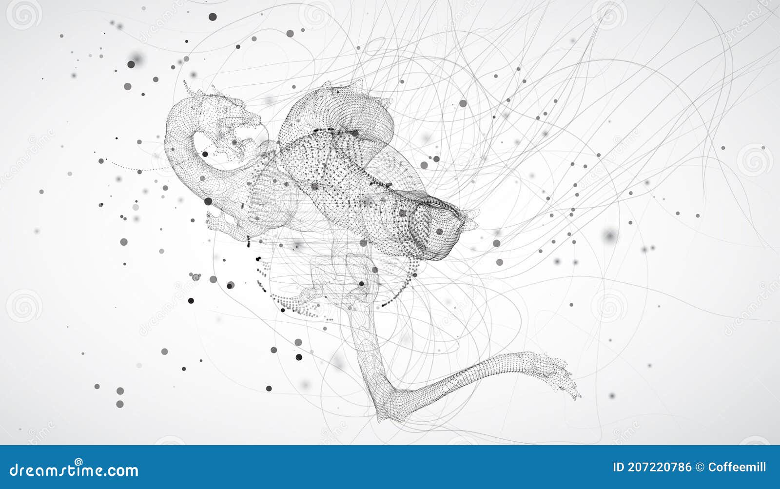 Vector Asian Dragon Kite on White Background in Dots and Splines Style ...