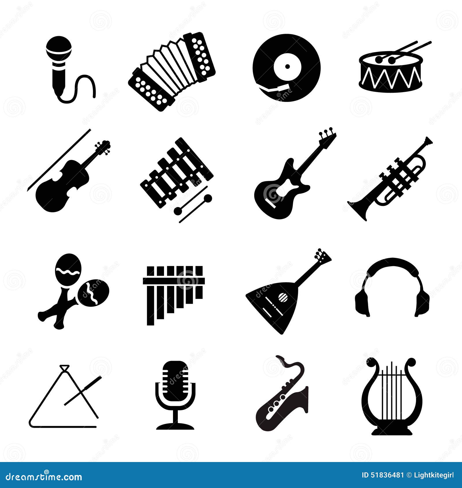 Vector Assorted Black Musical Instruments Icons Stock Vector - Image ...