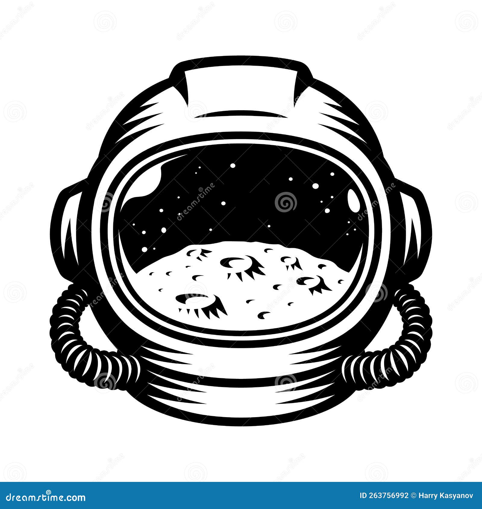 Vector Astronaut Helmet with a Reflection of a Moon and Stars Stock Illustration - Illustration ...