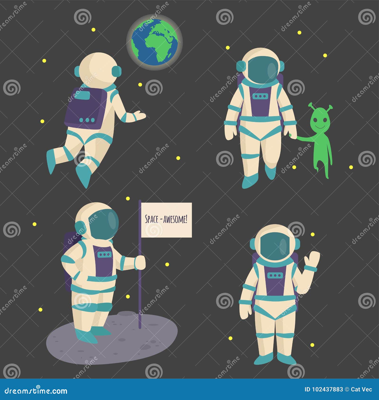 Vector Astronauts in Space, Working Character and Having Fun Spaceman ...