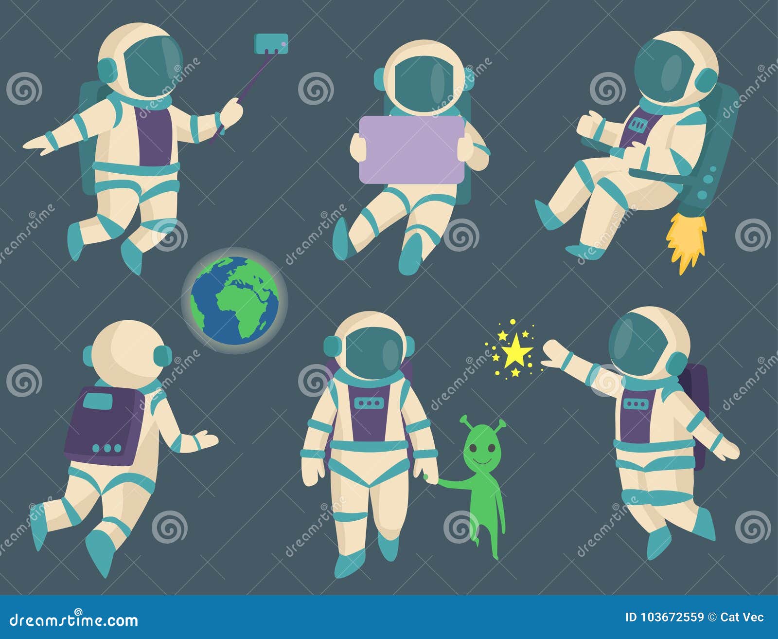 Vector Astronauts in Space, Working Character and Having Fun Spaceman ...