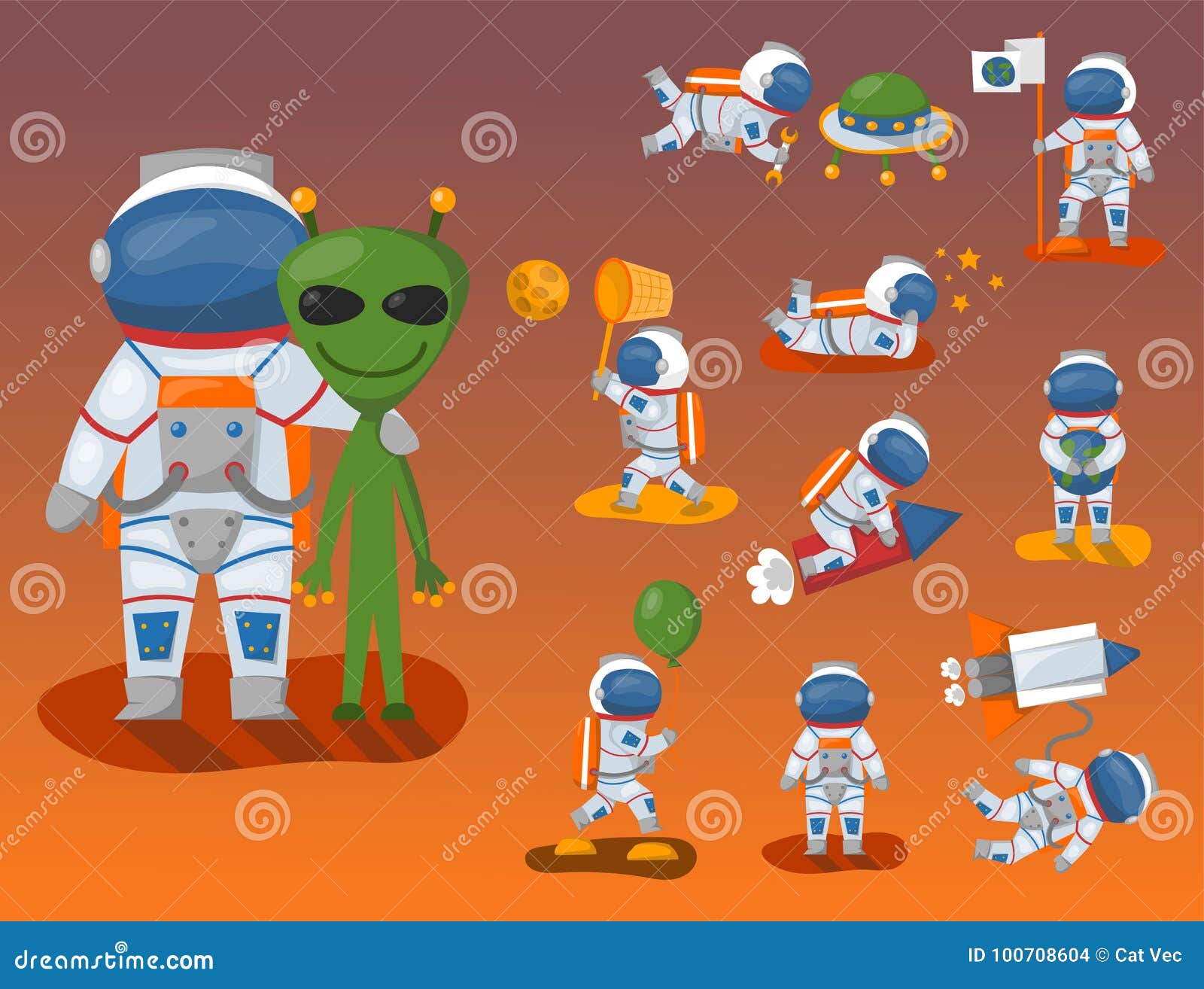 Vector Astronauts in Space, Working Character and Having Fun Spaceman ...