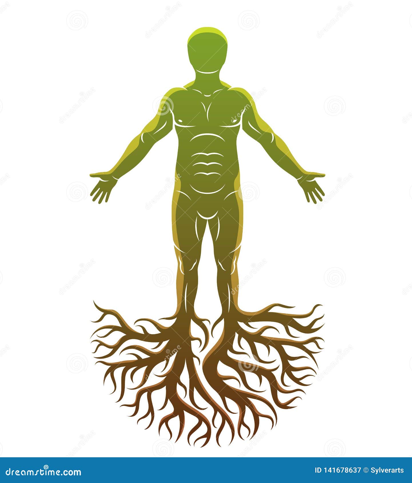 Vector Athletic Man Made with Tree Roots. Stock Vector - Illustration ...