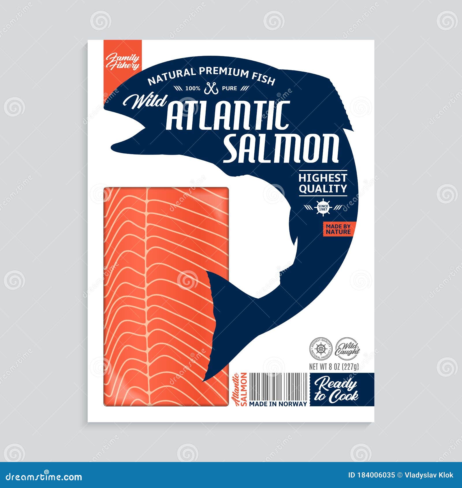 Vector Atlantic Salmon Packaging Illustration Stock Vector ...