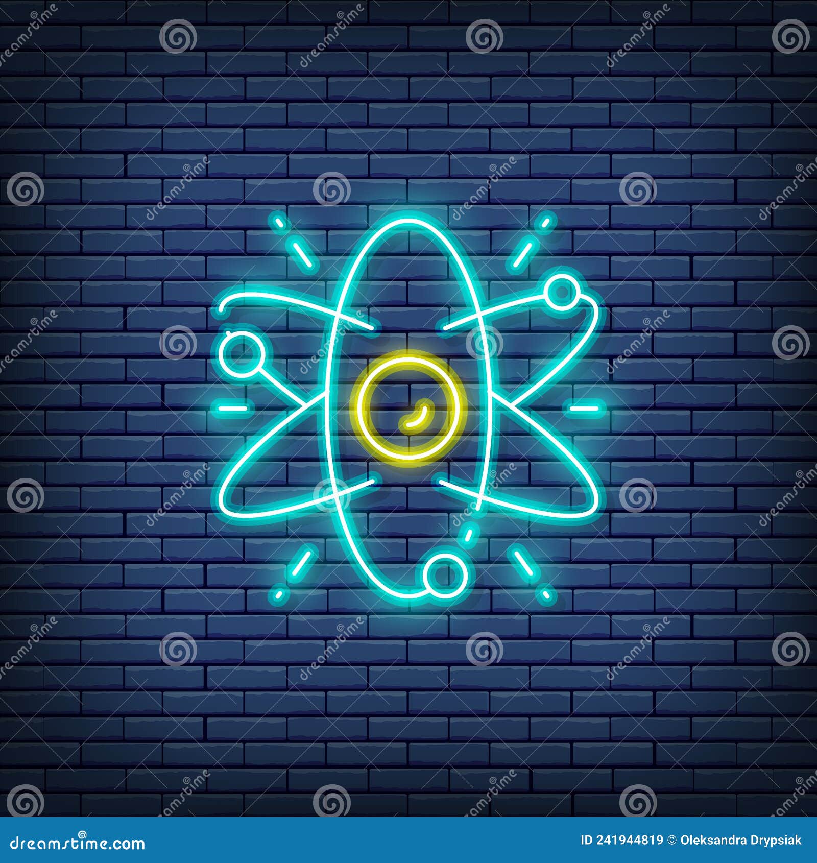 Vector Atom, Molecule, Science Neon Sign. Isolated on a Brick Wall ...