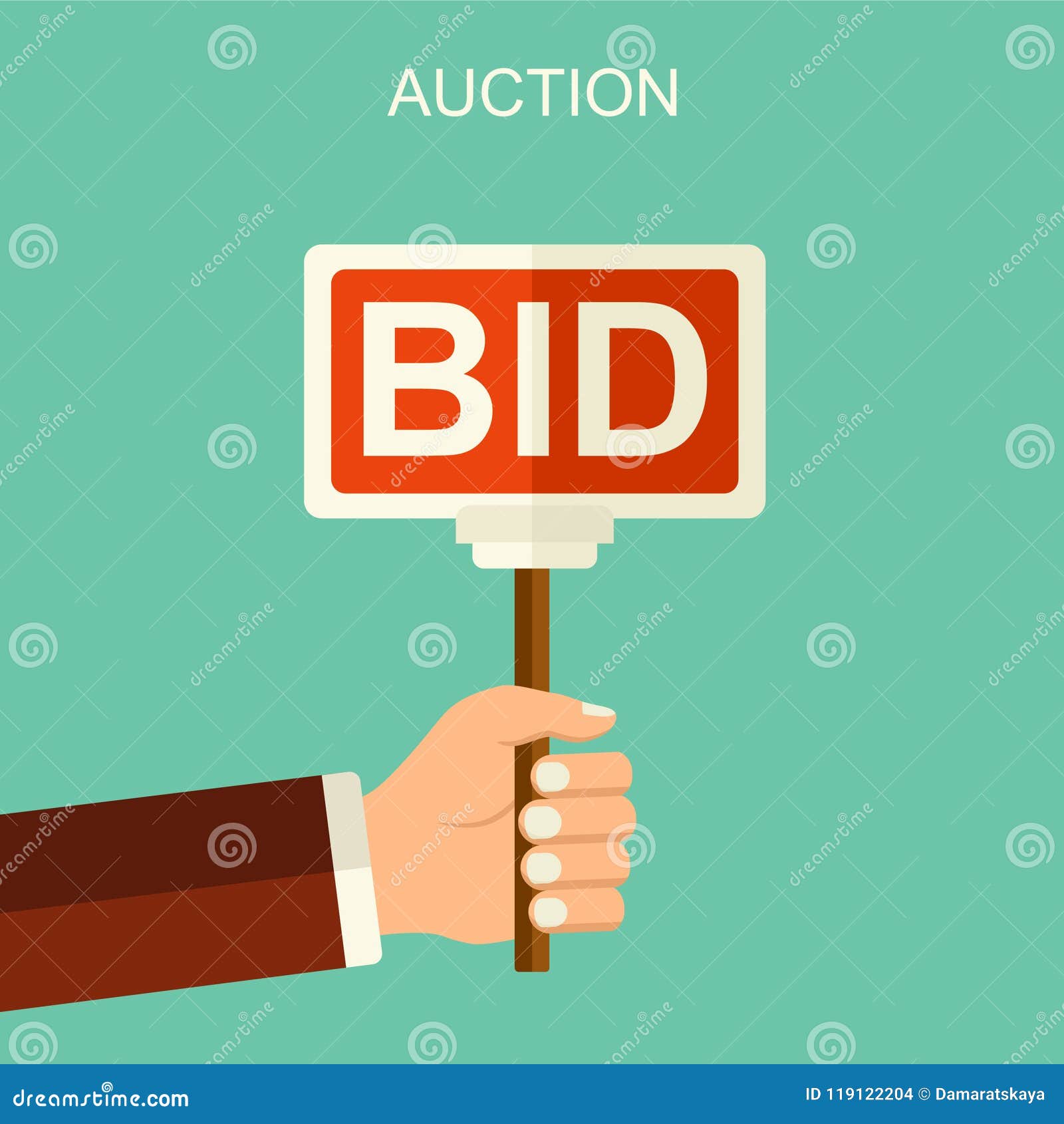 Vector Auction and Bidding Concept. Hand Holding Auction Paddle. Flat ...