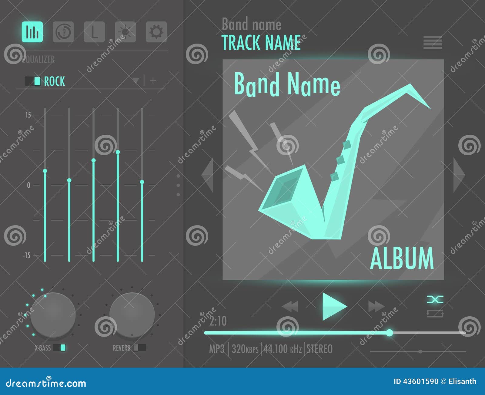 Vector Audio Player Interface Stock Vector - Illustration of digital ...