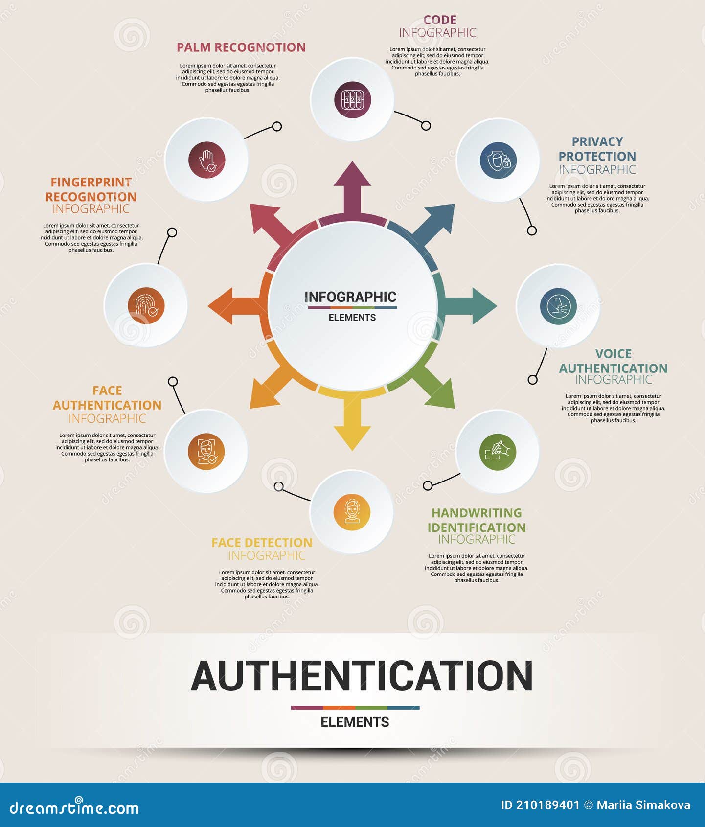 Infographic Authentication Template. Icons in Different Colors. Include ...