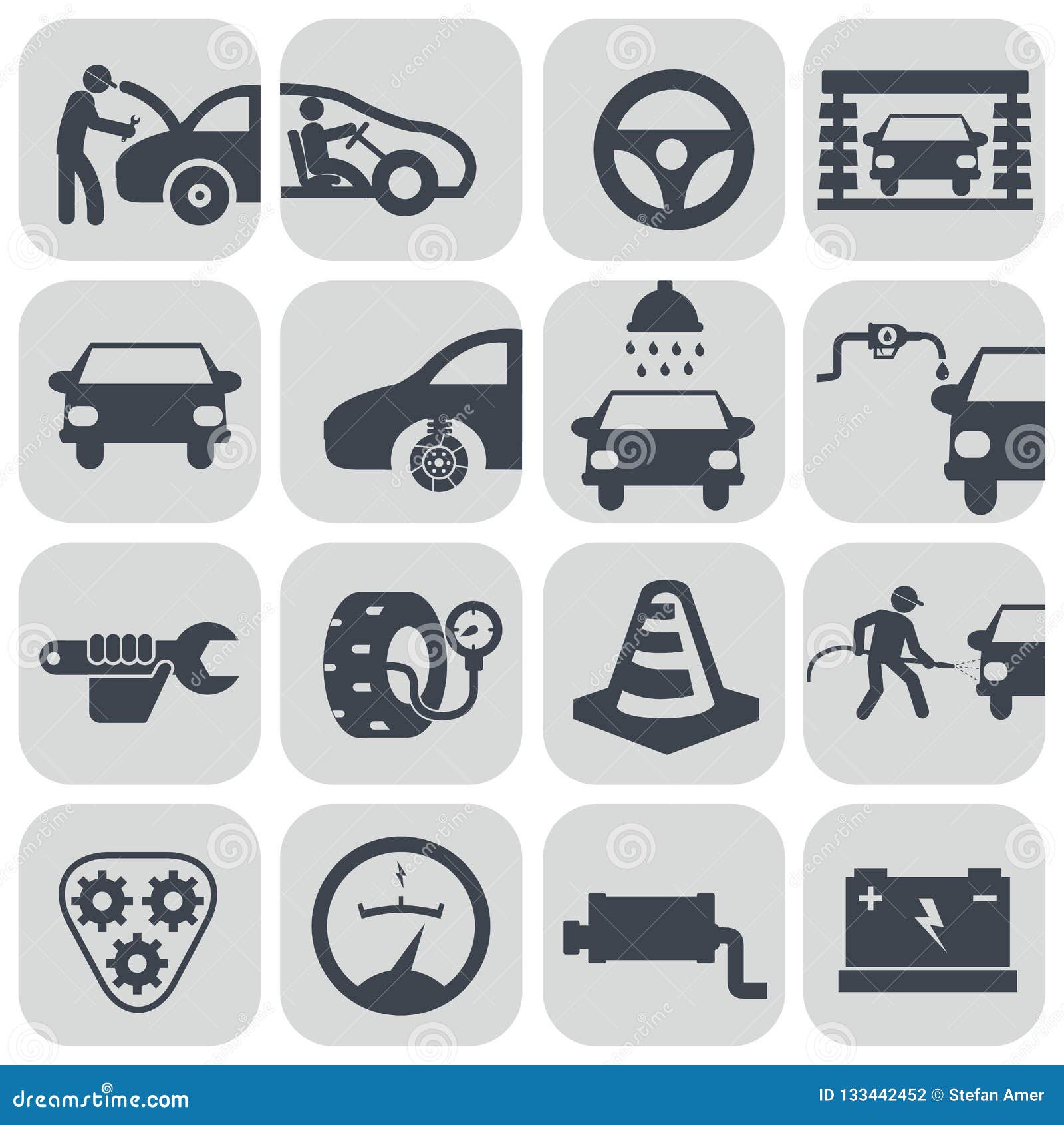 Vector Auto Mechanic Car Icons Set Stock Illustration - Illustration of ...