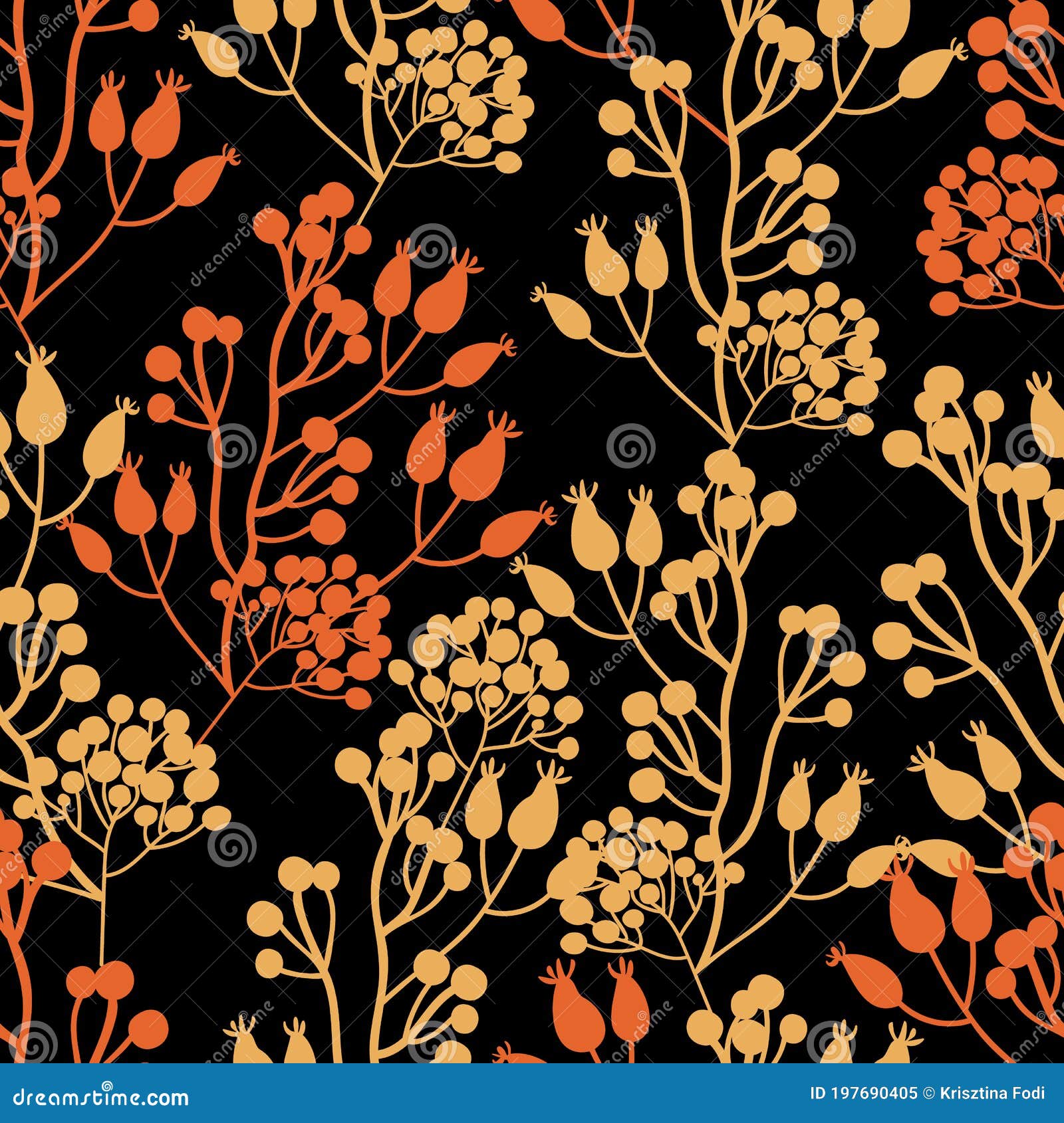 Vector Autumn Berries Silhouettes Repeat Pattern Background. Stock ...