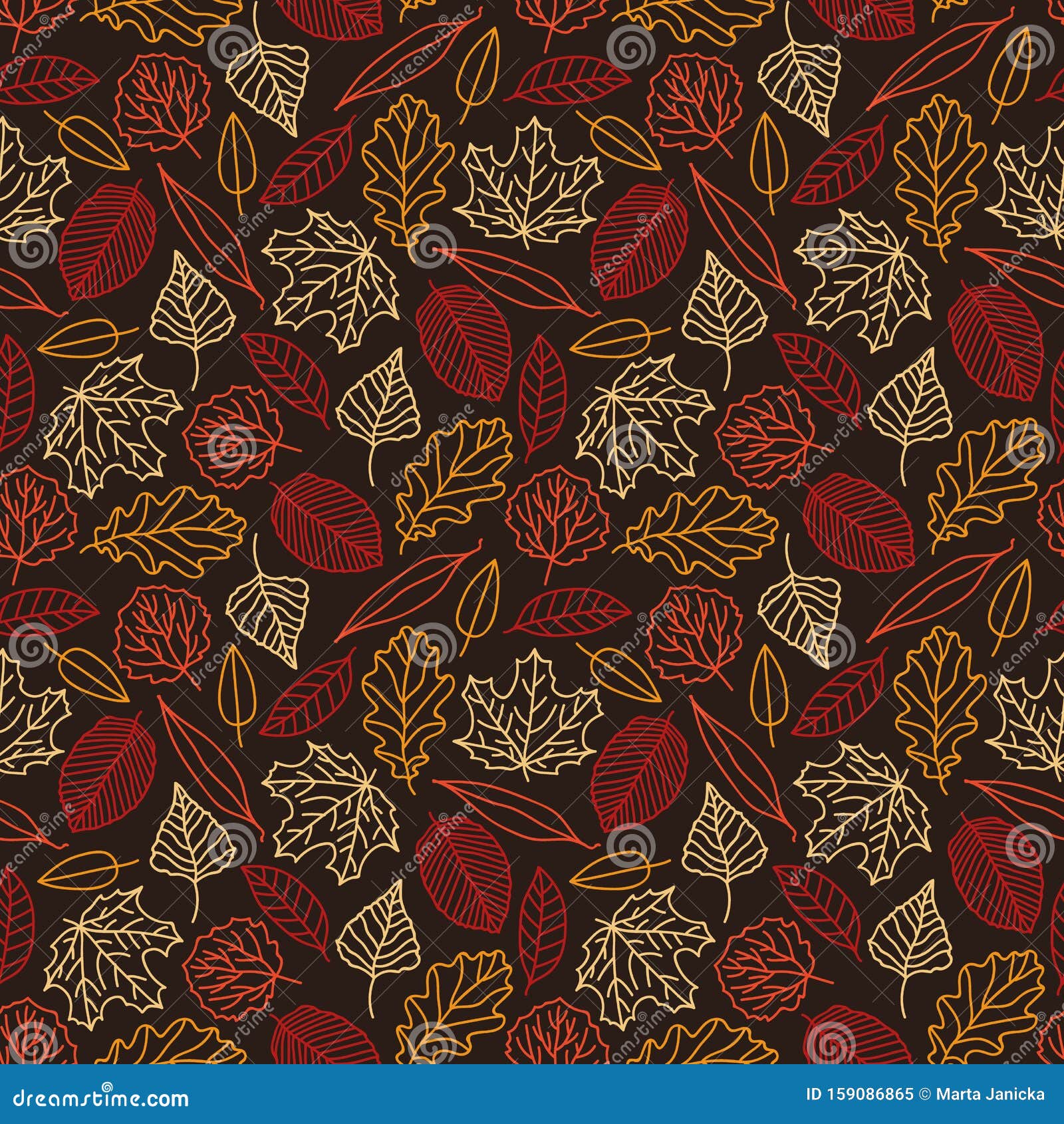 Vector Autumn Dark Seamless Pattern in Red and Orange Stock Vector ...