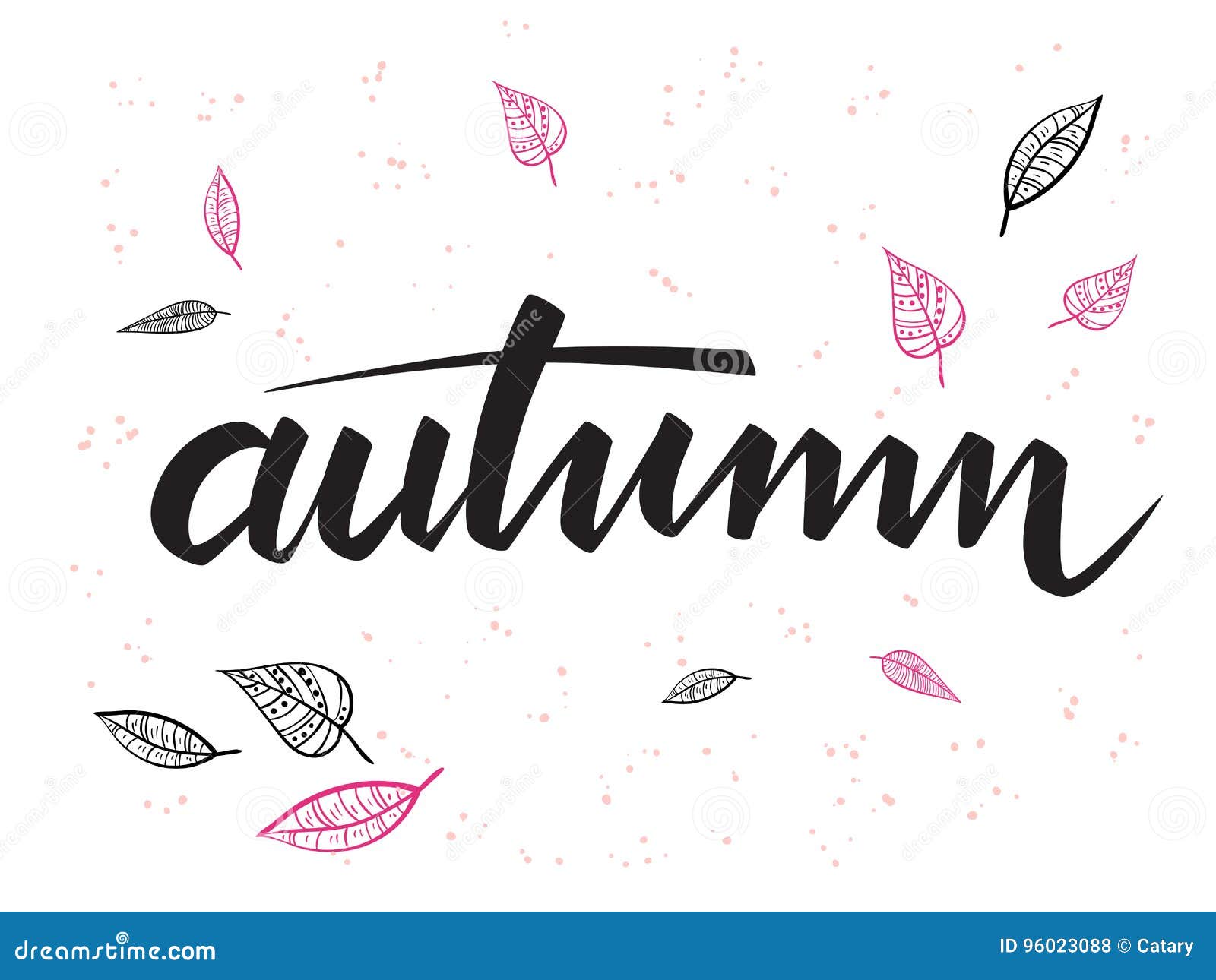 Vector Autumn Hand Lettering Label with Doodle Leaves and Dots Stock ...