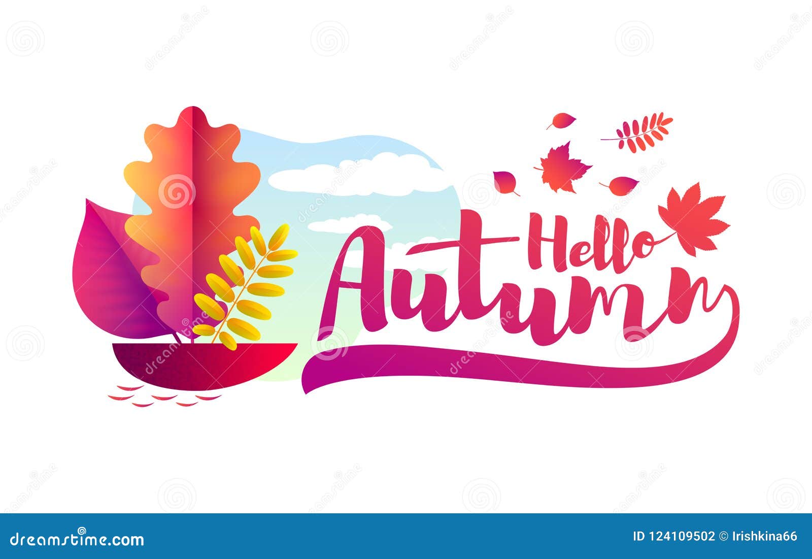 Vector Autumn Illustration. a Boat with a Sail in the Form of an Autumn ...