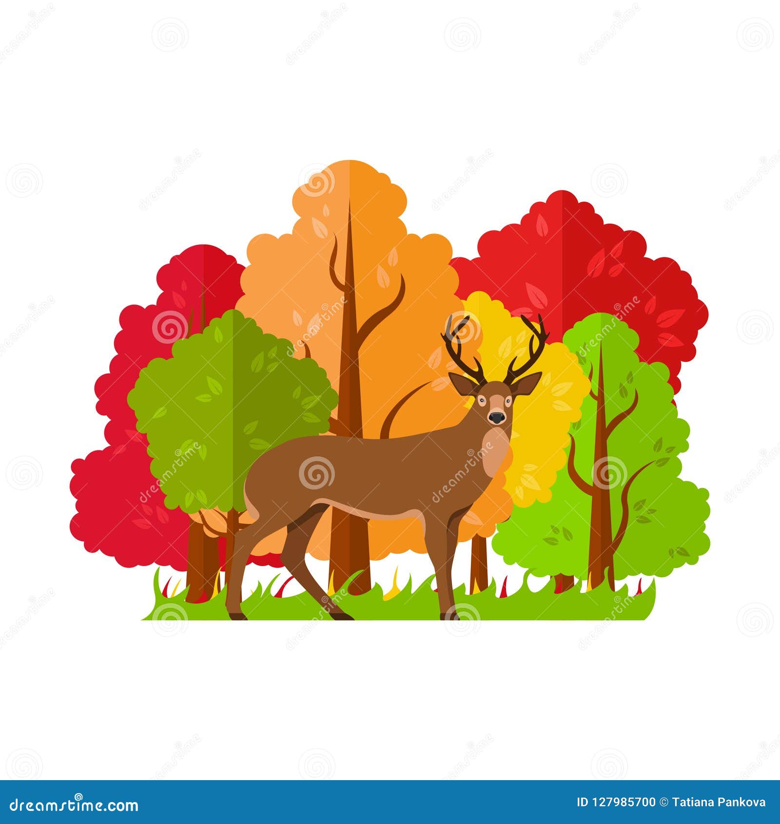 Vector Autumn Landscape. Deer in the Autumn Forest Stock Vector ...