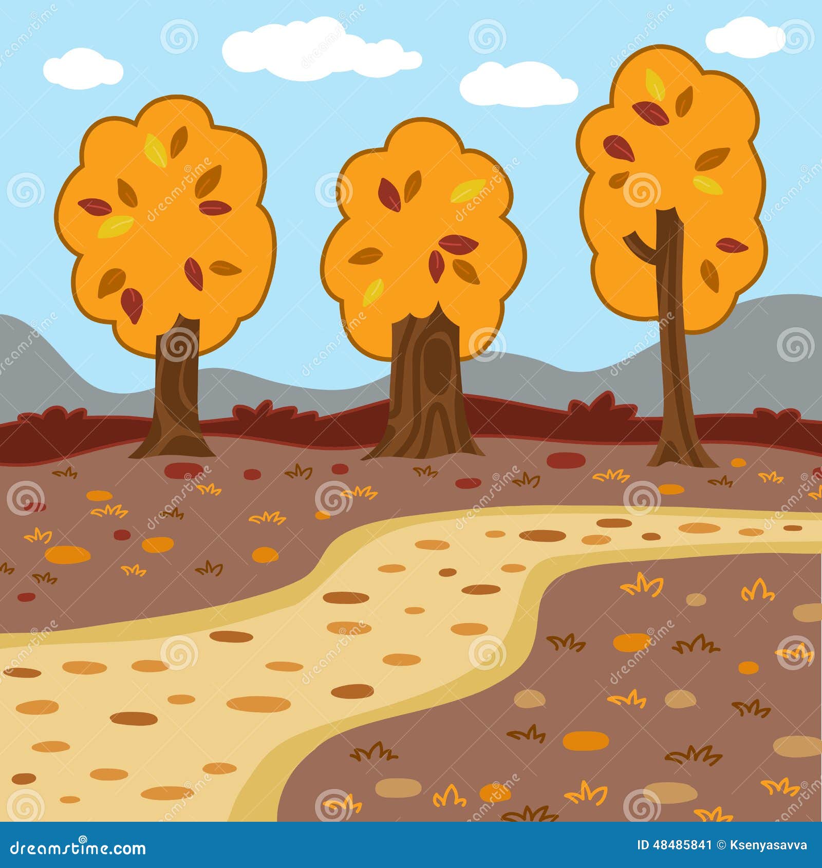 Vector Autumn Landscape, Woodland Scenery Stock Vector - Illustration ...