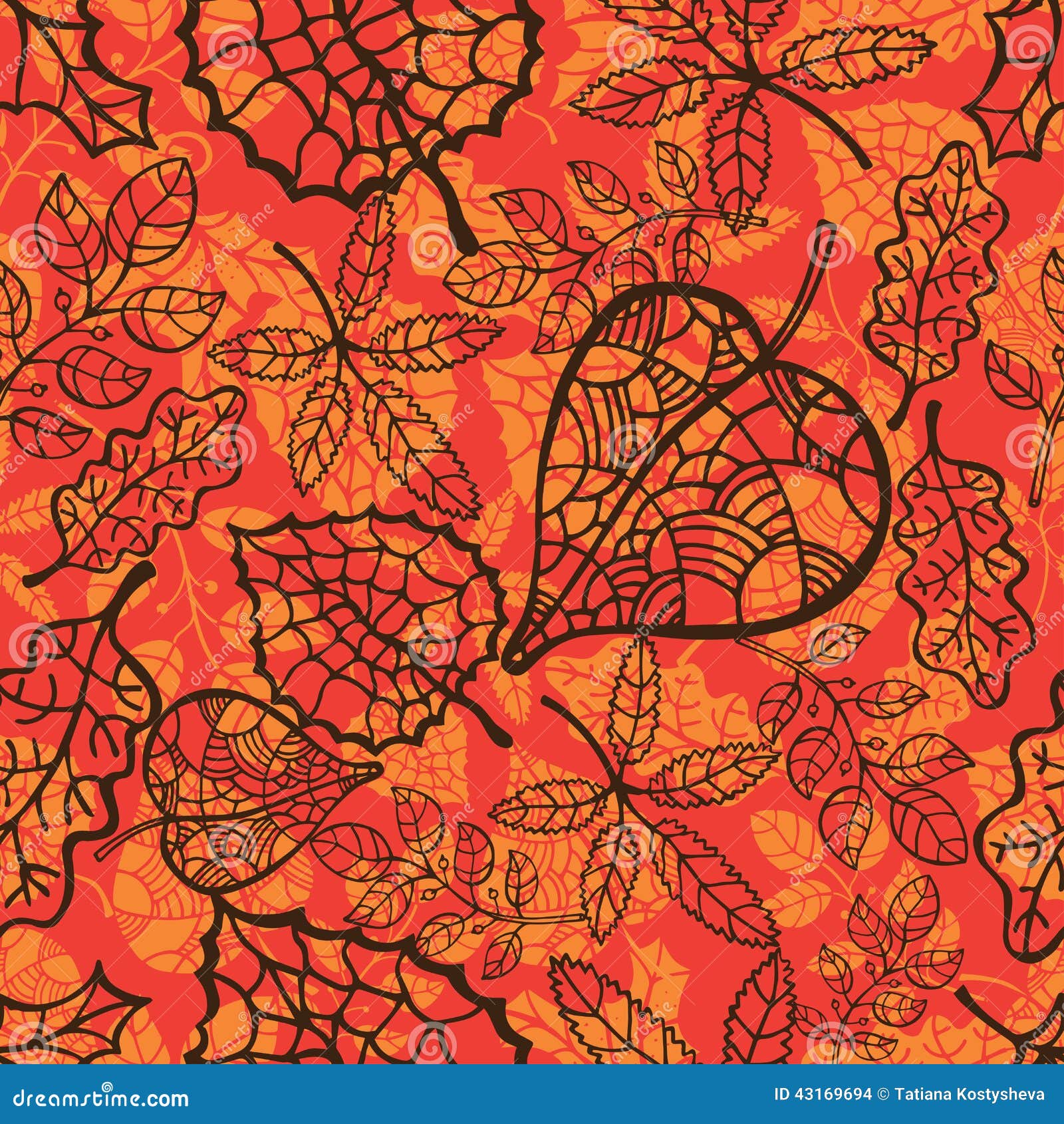 Vector Autumn Seamless Pattern with Silhouette Leaf, Branches Stock ...