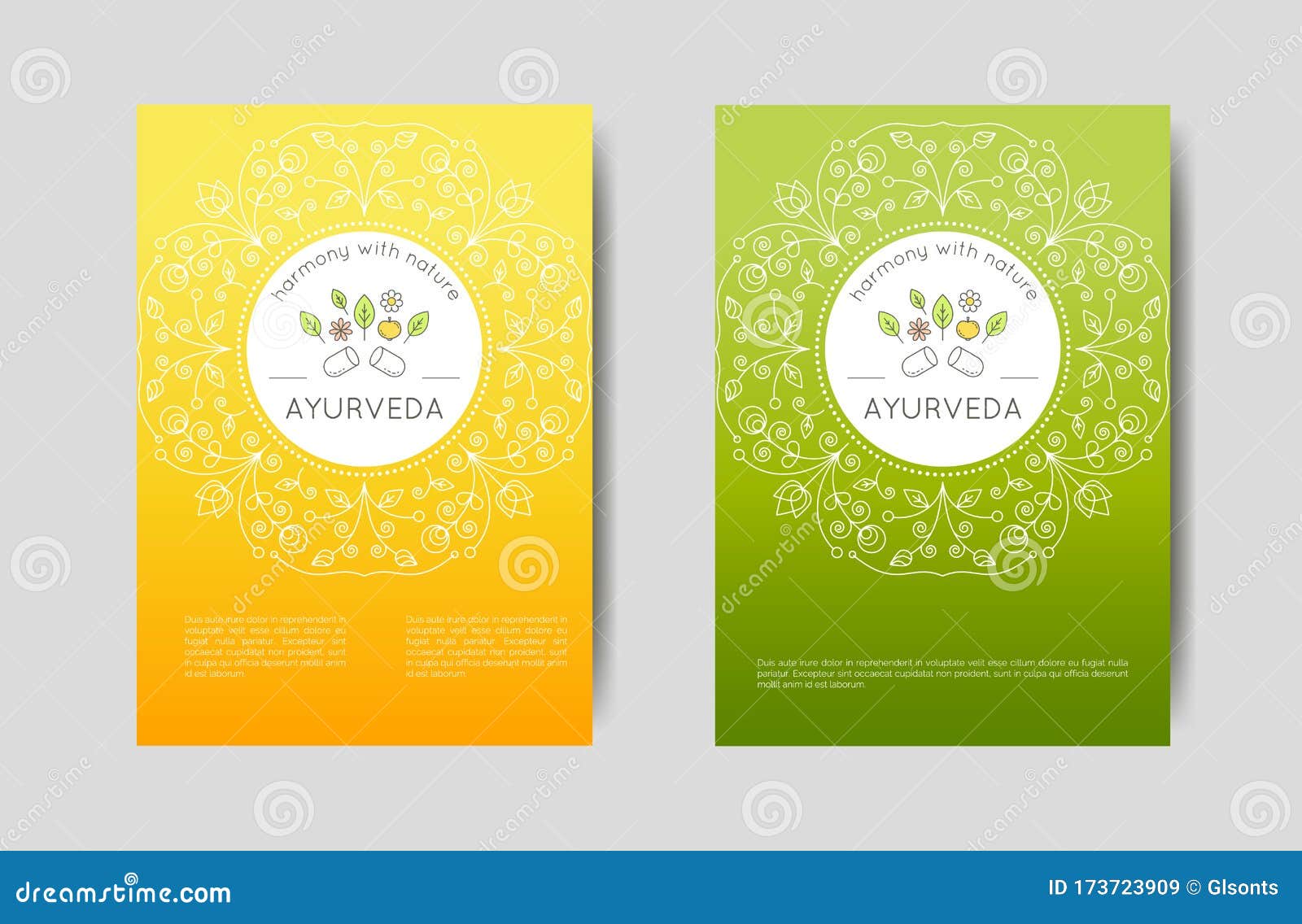 Vector Ayurveda Illustration with Covers Set with Text in Gradient ...