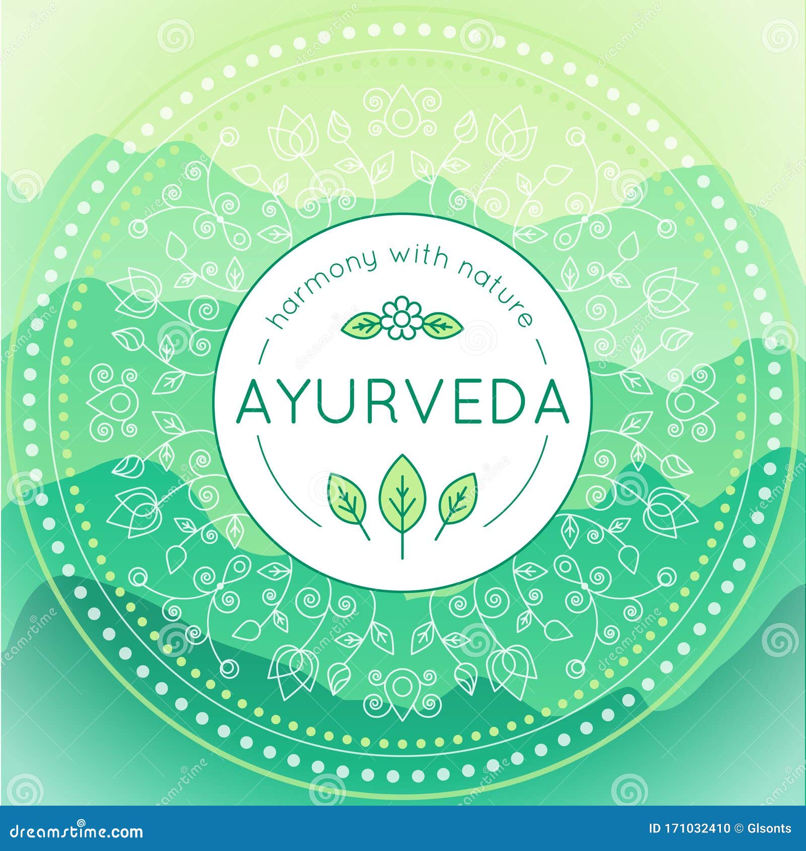 Vector Ayurveda Illustration with Mountains Landscape, Ethnic Patterns ...