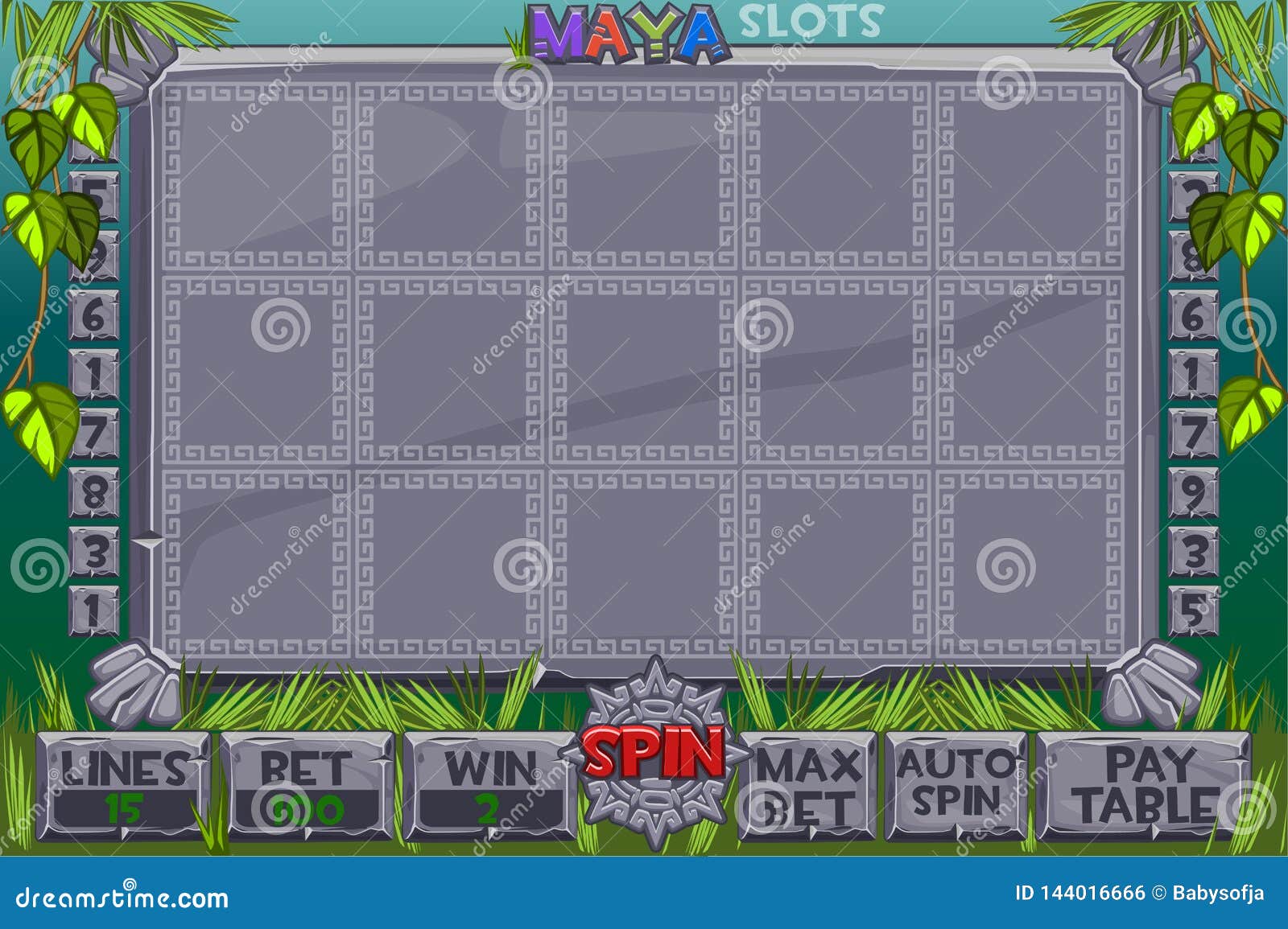 Vector Aztec Slots. Complete Menu of Graphical User Interface and Full ...