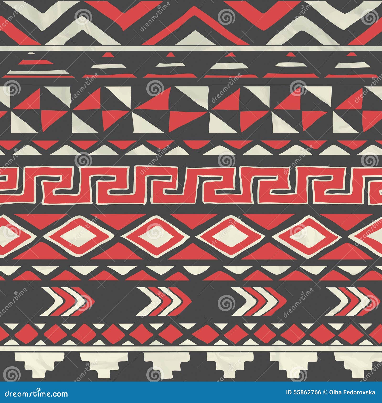 Vector Aztec Tribal Seamless Pattern On Crumpled Stock Vector Image