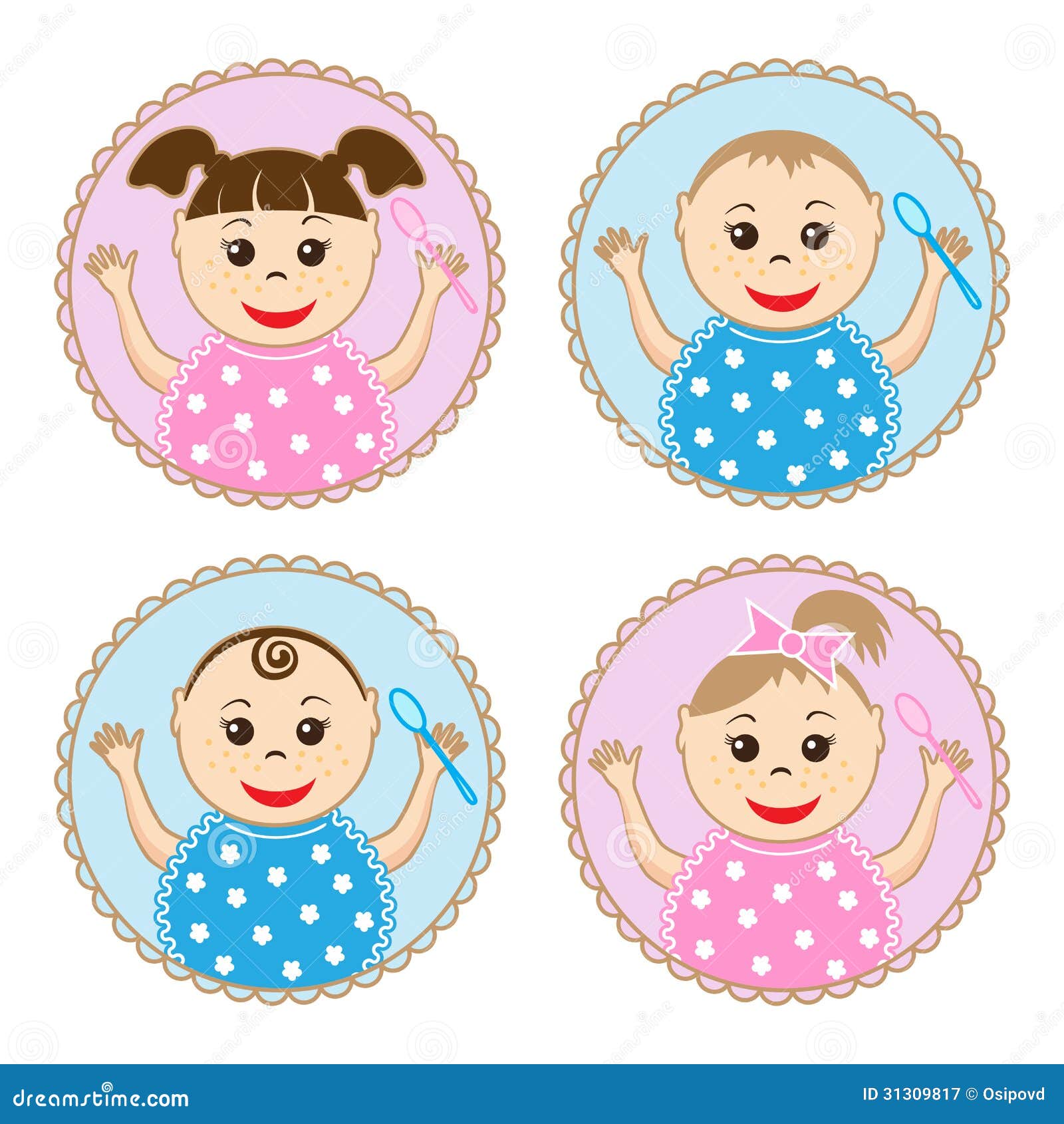 Vector Baby Girl and Boy with a Spoon Stock Vector - Illustration of ...